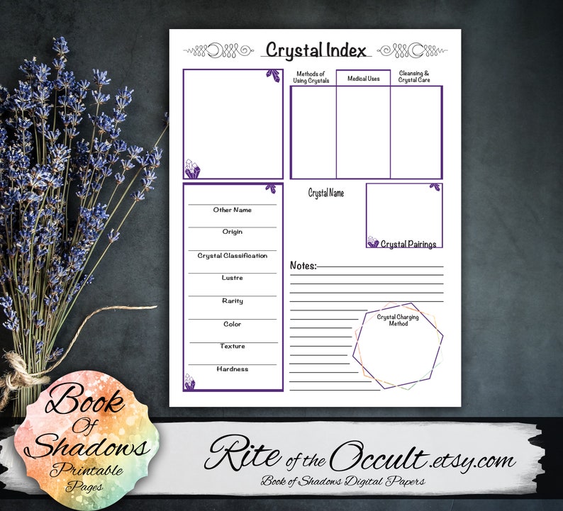 Crystal Index Digital Download Page, Printable Crystal Worksheet Log ...