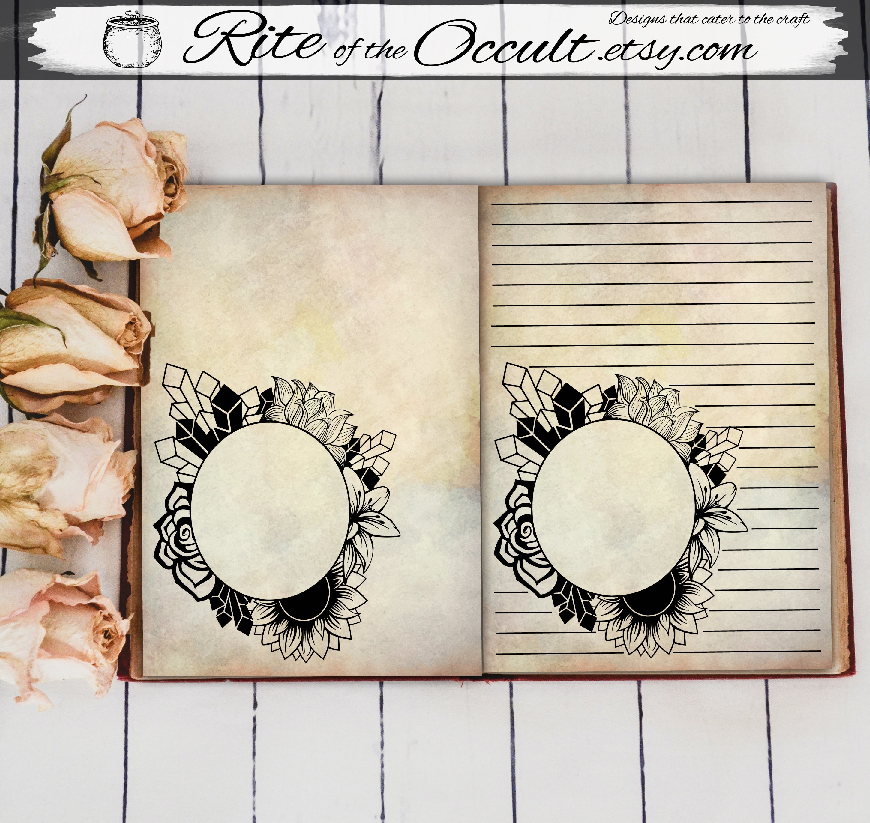 Printable Book of Shadows Wicca Blank Pages Skulls and Crystals ...
