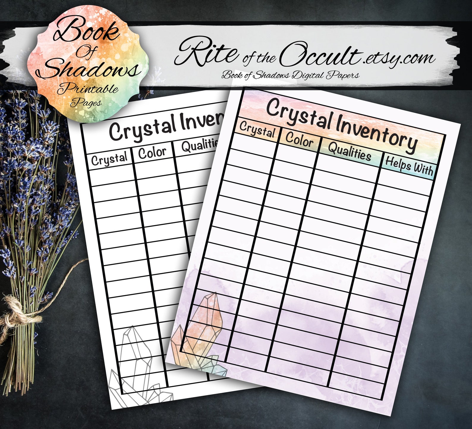 Crystal Inventory Chart Digital Download, Printable Crystal Worksheet ...