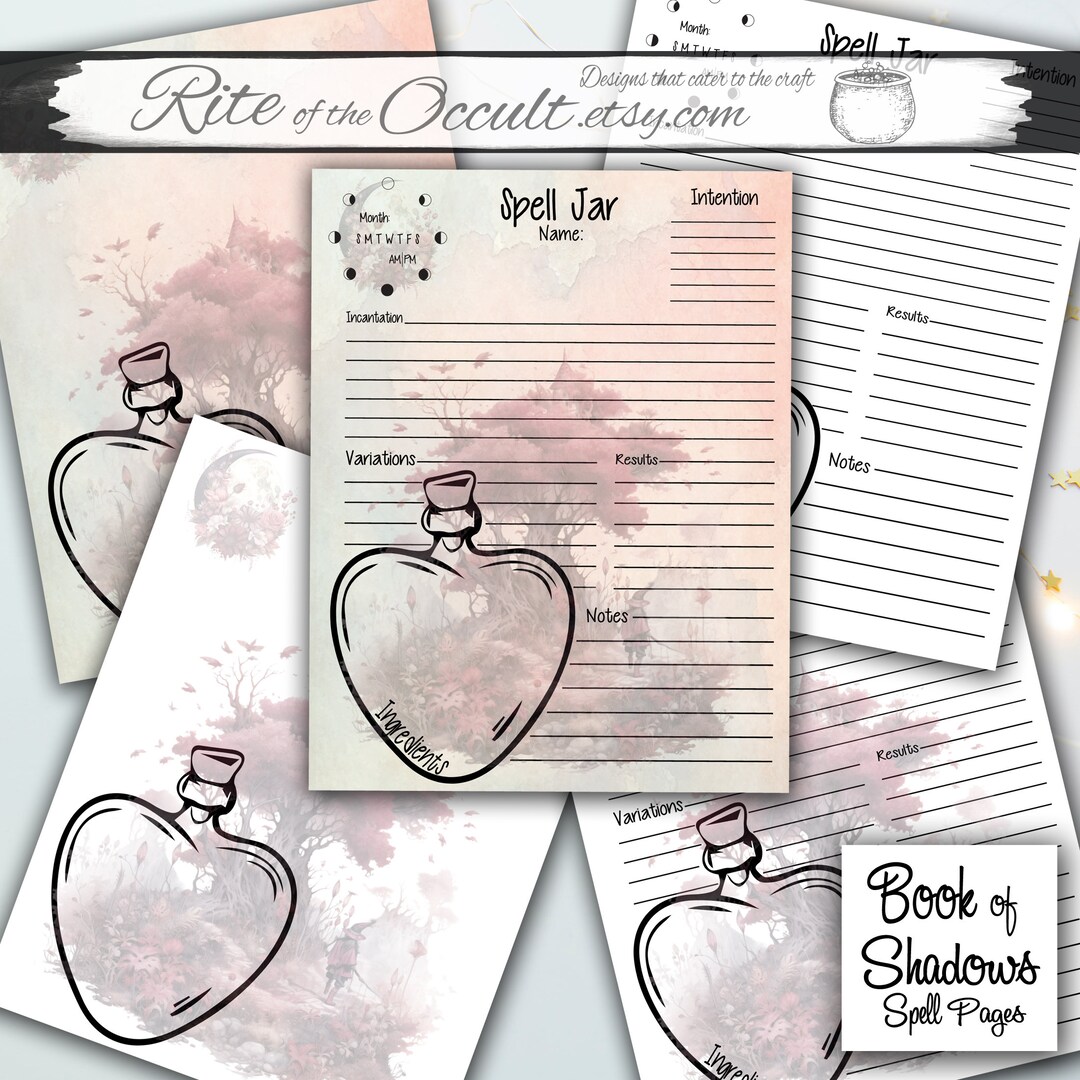 Love Potion Spell Jar Digital Download Worksheet, Printable Spell Chart ...