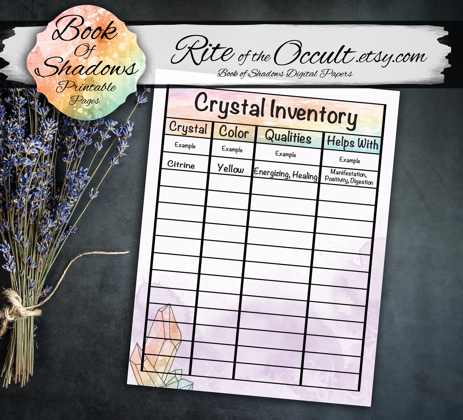 Crystal Inventory Chart Digital Download, Printable Crystal Worksheet ...