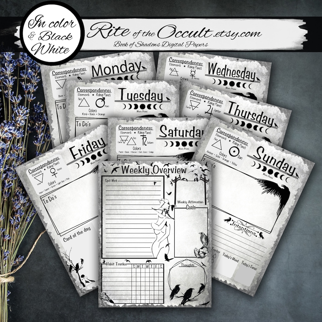 Raven Witchy Daily Weekly Planner Printable Pages, Undated Portrait ...