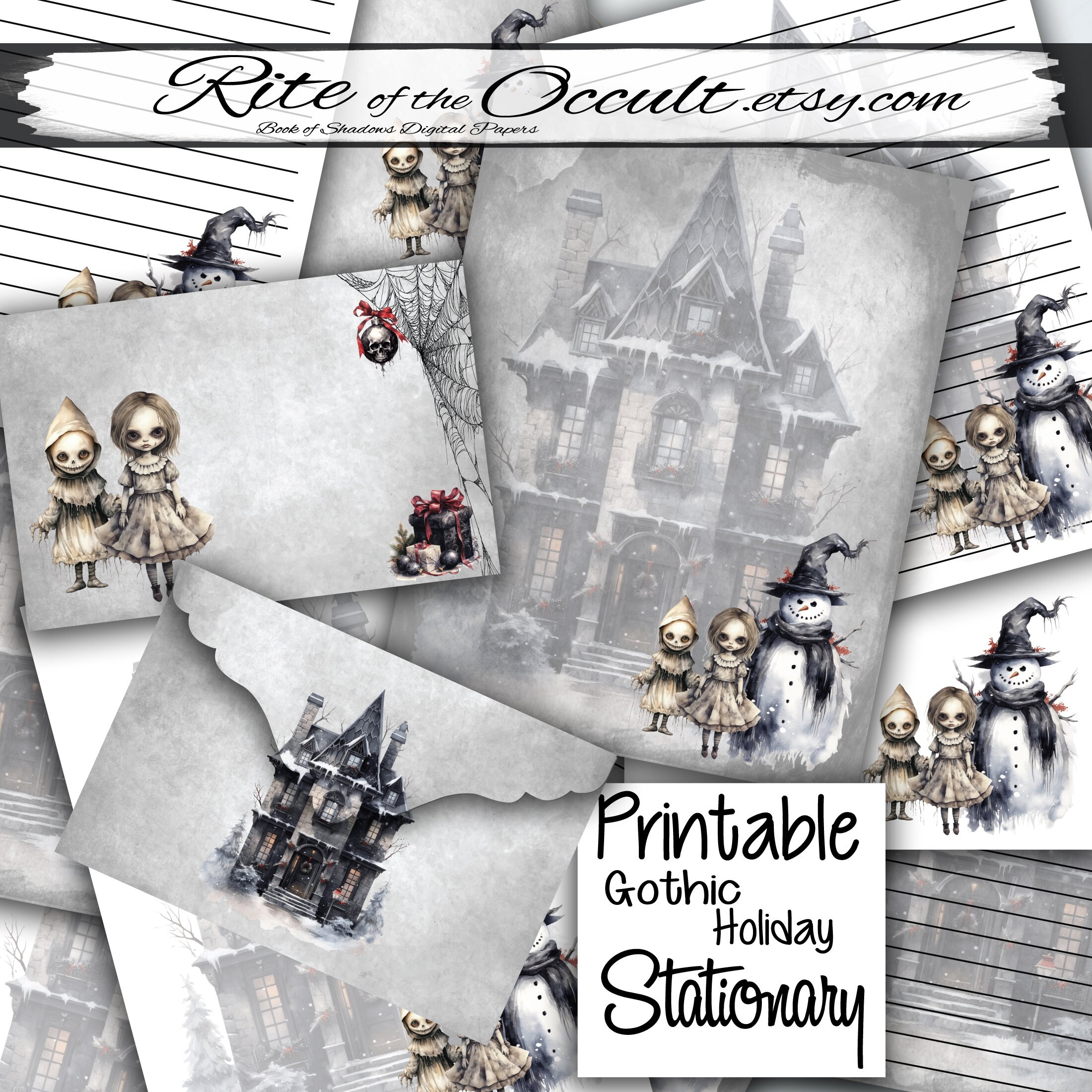 Gothic Horror Christmas Printable Blank Stationary Page, Digital ...