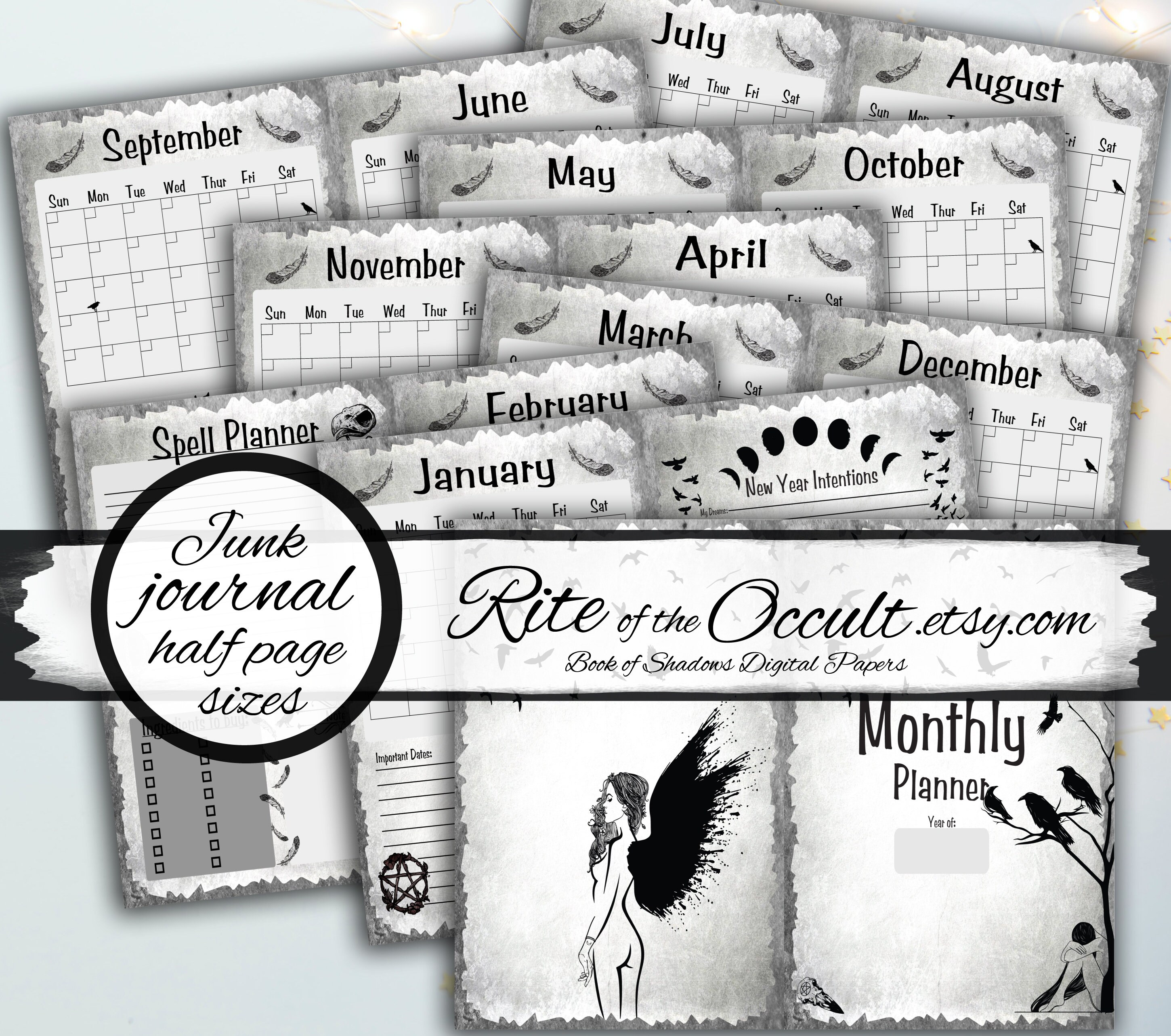 Raven Witch Monthly Planner Printable Pages, Witch Planner Digital ...
