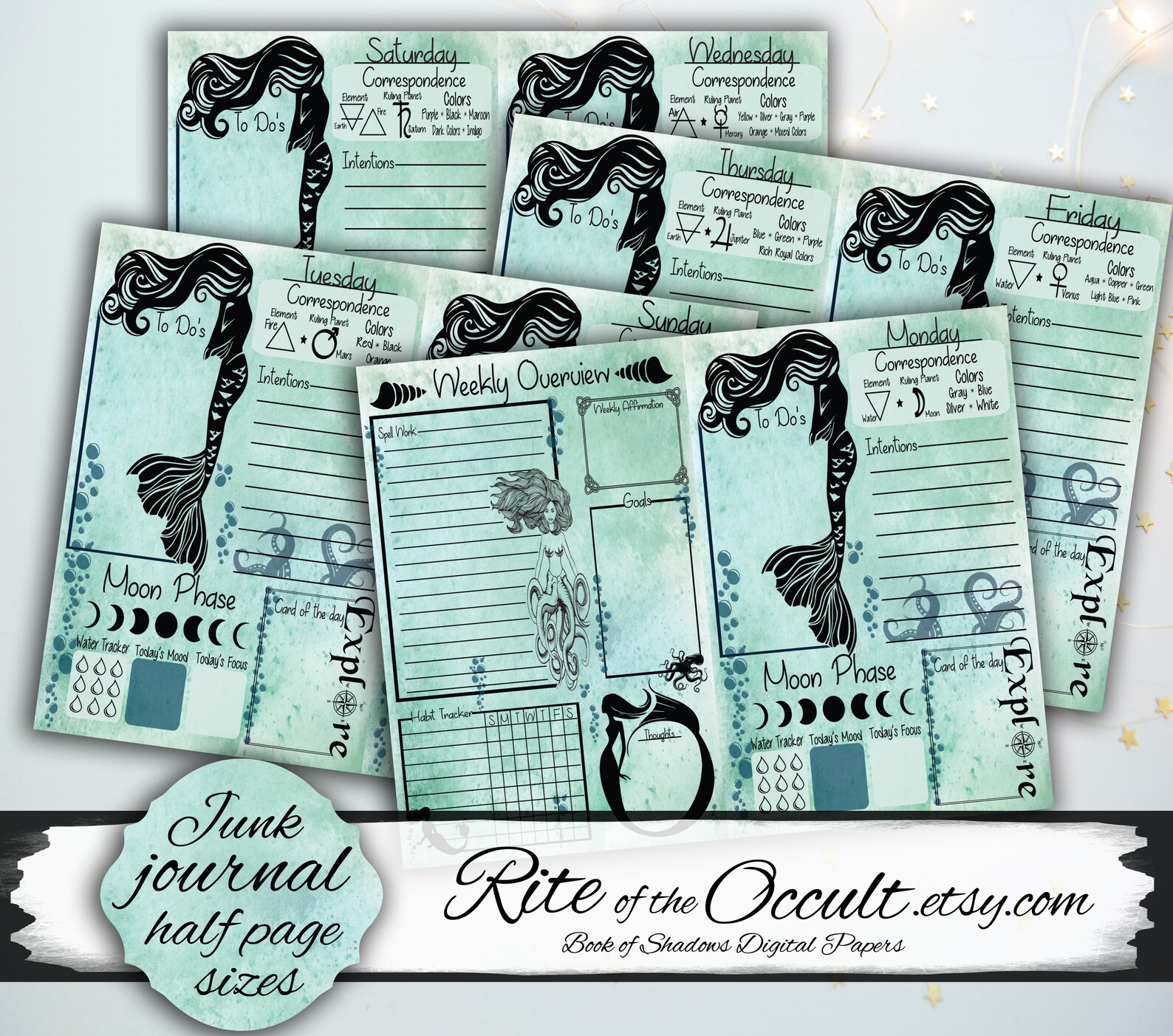 Witchy Daily Planner Printable Pages, Sea Witch Planner Digital ...