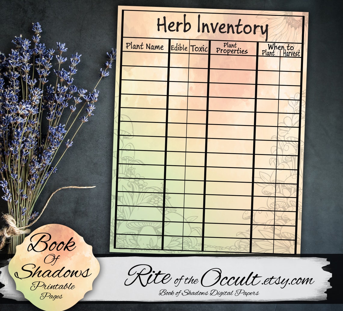 Herb Inventory Chart Digital Download, Printable Herb Worksheet Log ...