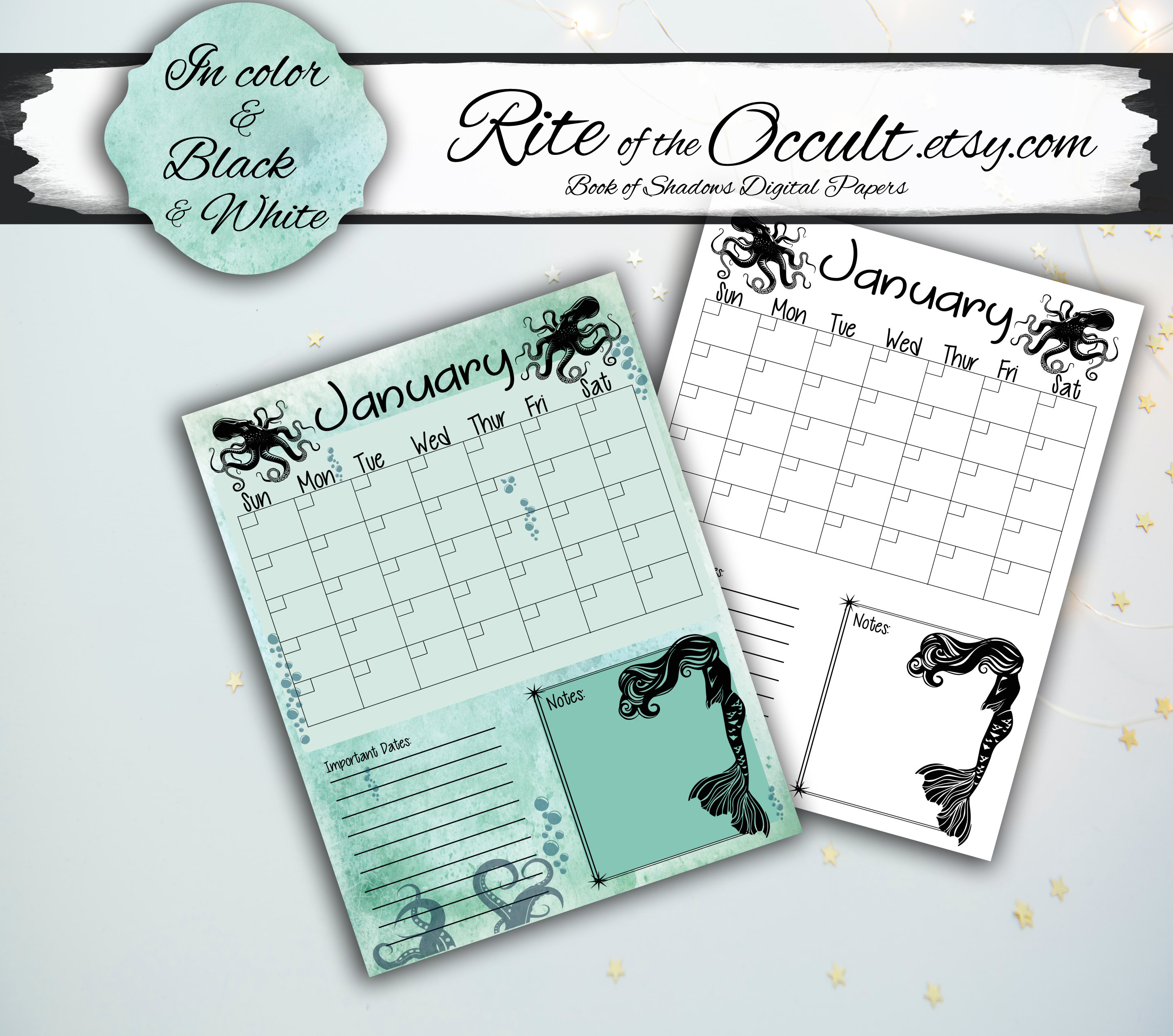 Witch Monthly Planner Printable Pages, Sea Witch Planner Digital ...