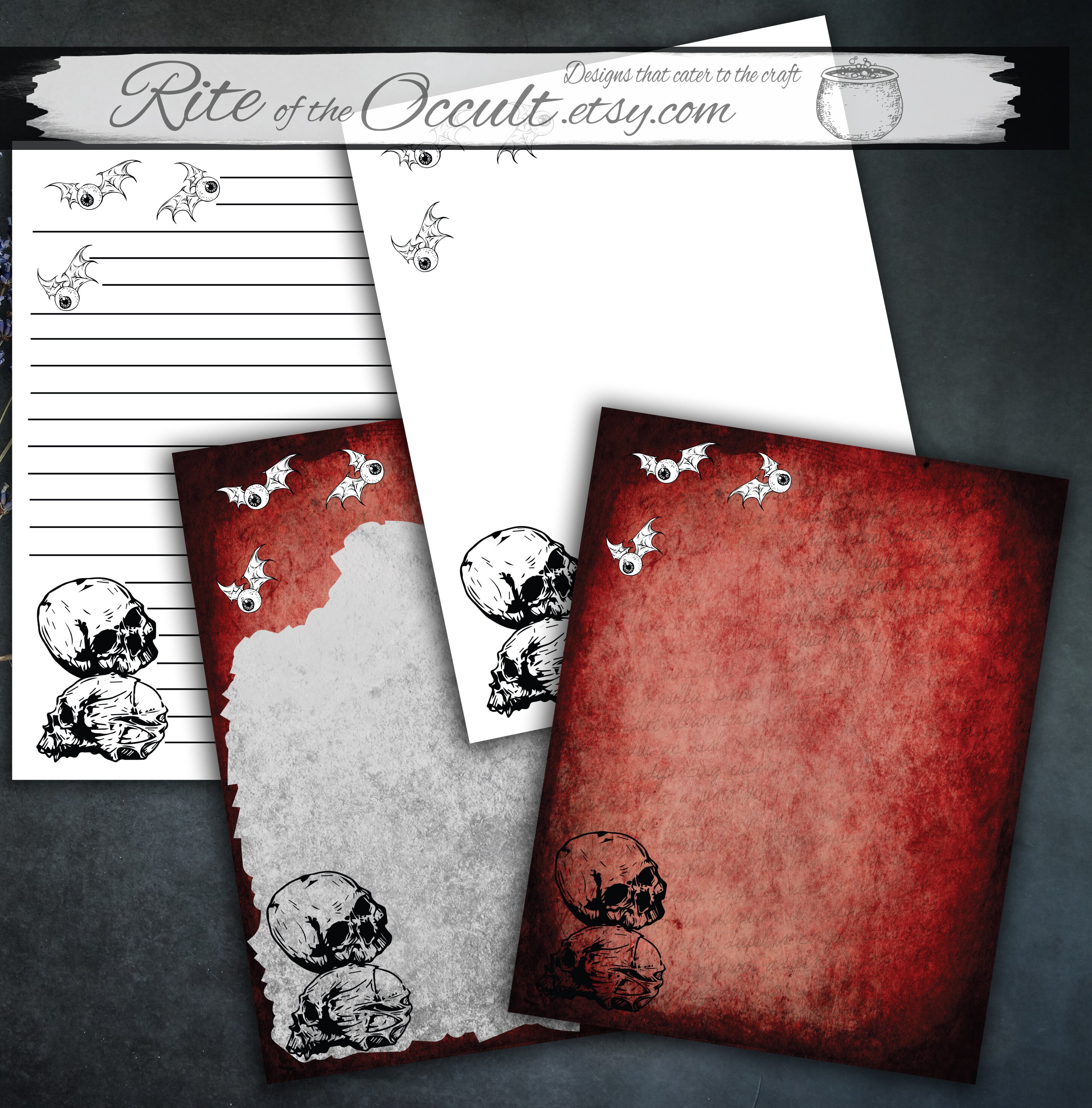 Skull Digital Download Spell Book Page, Gothic Bat Journal Scrapbooking ...
