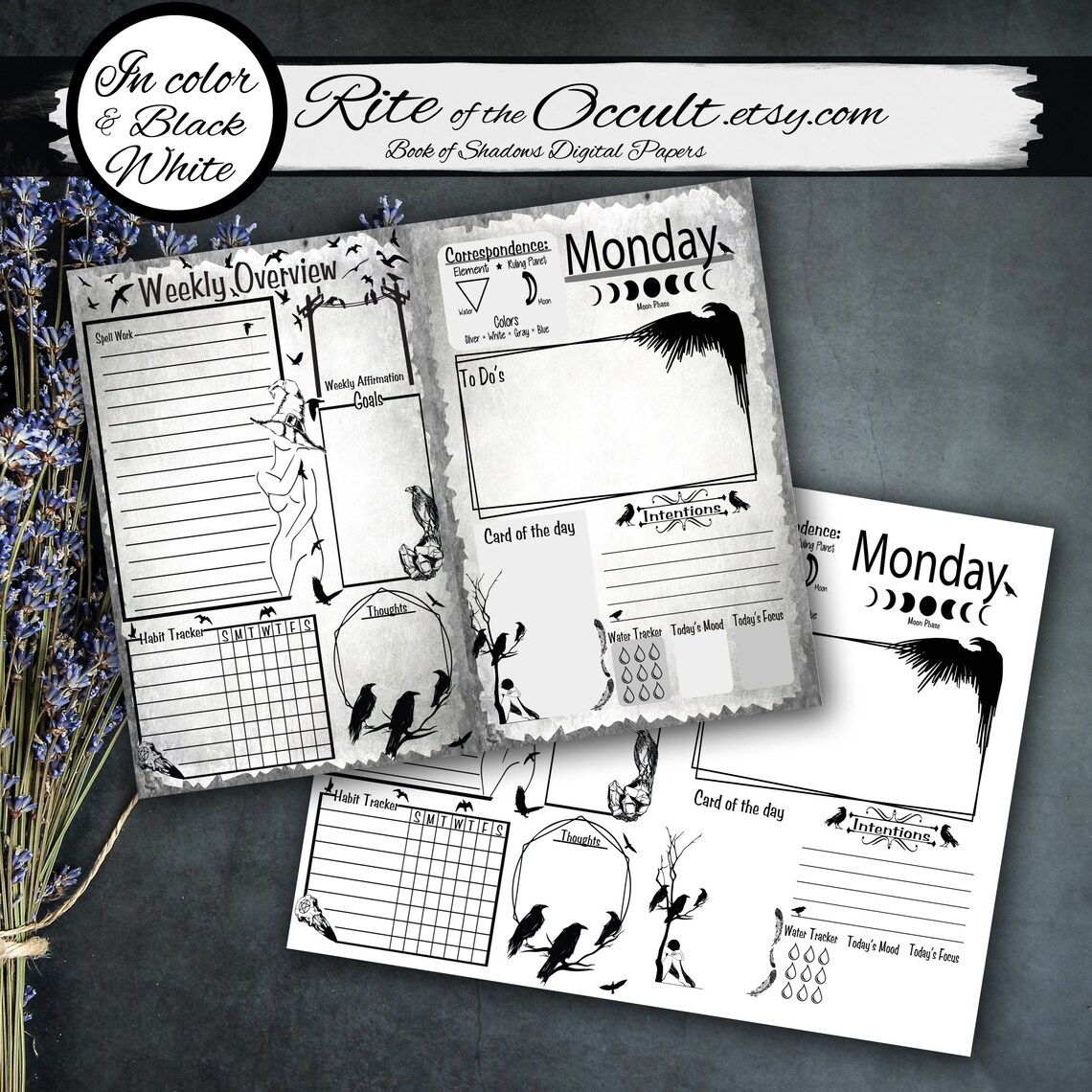 Raven Witchy Daily Weekly Planner Printable Pages, Undated Portrait ...