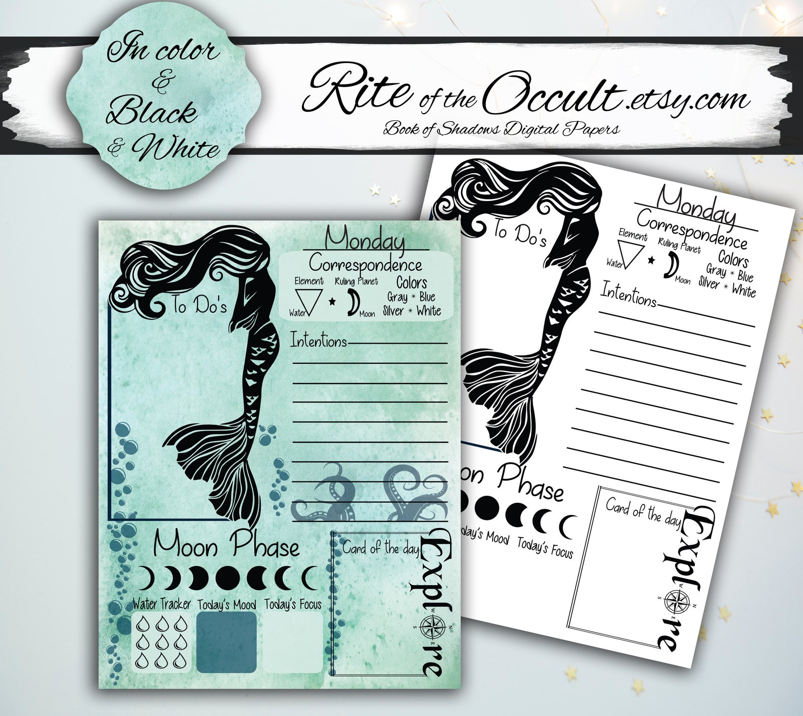 Witchy Daily Planner Printable Pages, Sea Witch Planner Digital ...
