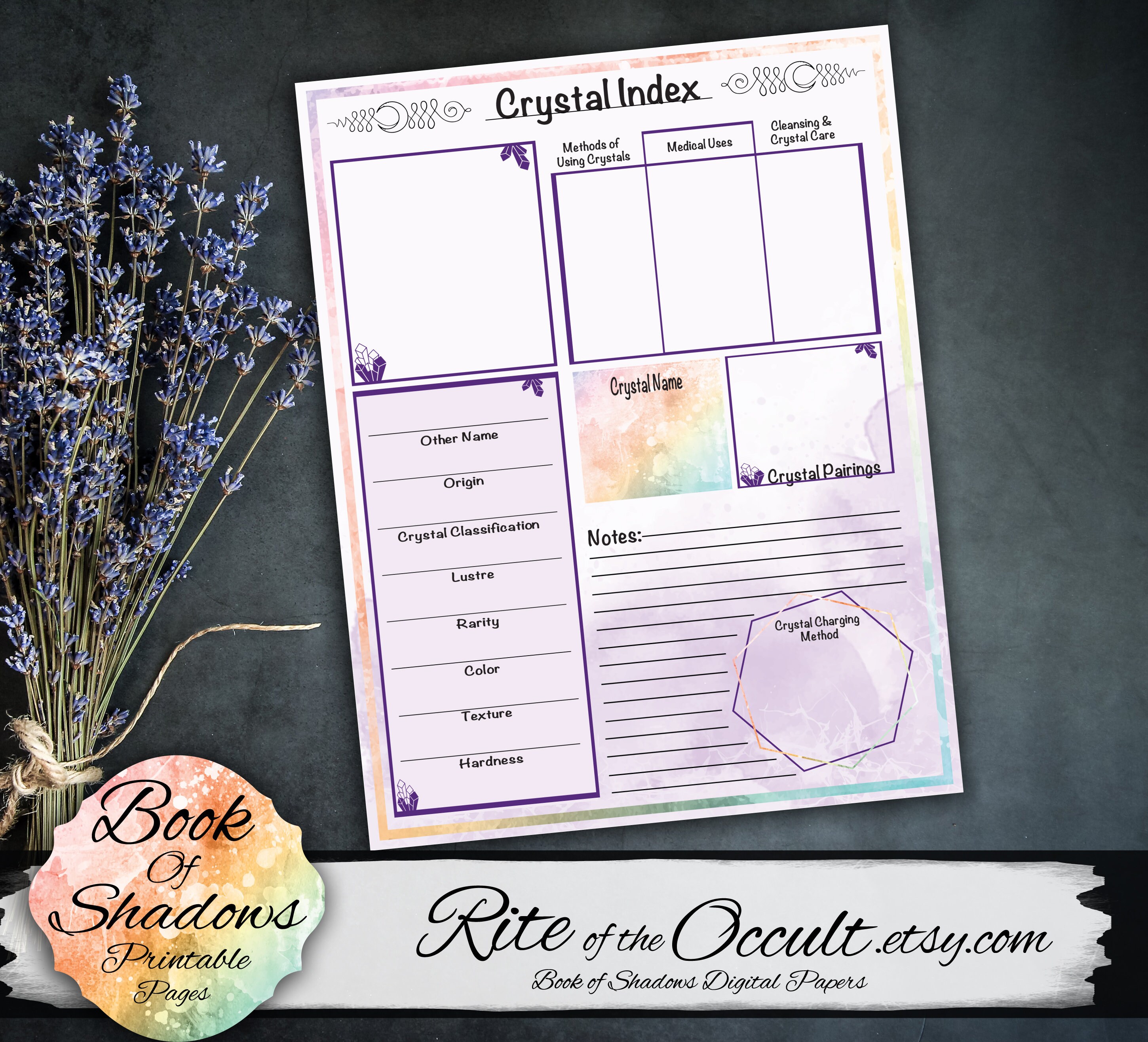Crystal Index Digital Download Page, Printable Crystal Worksheet Log ...