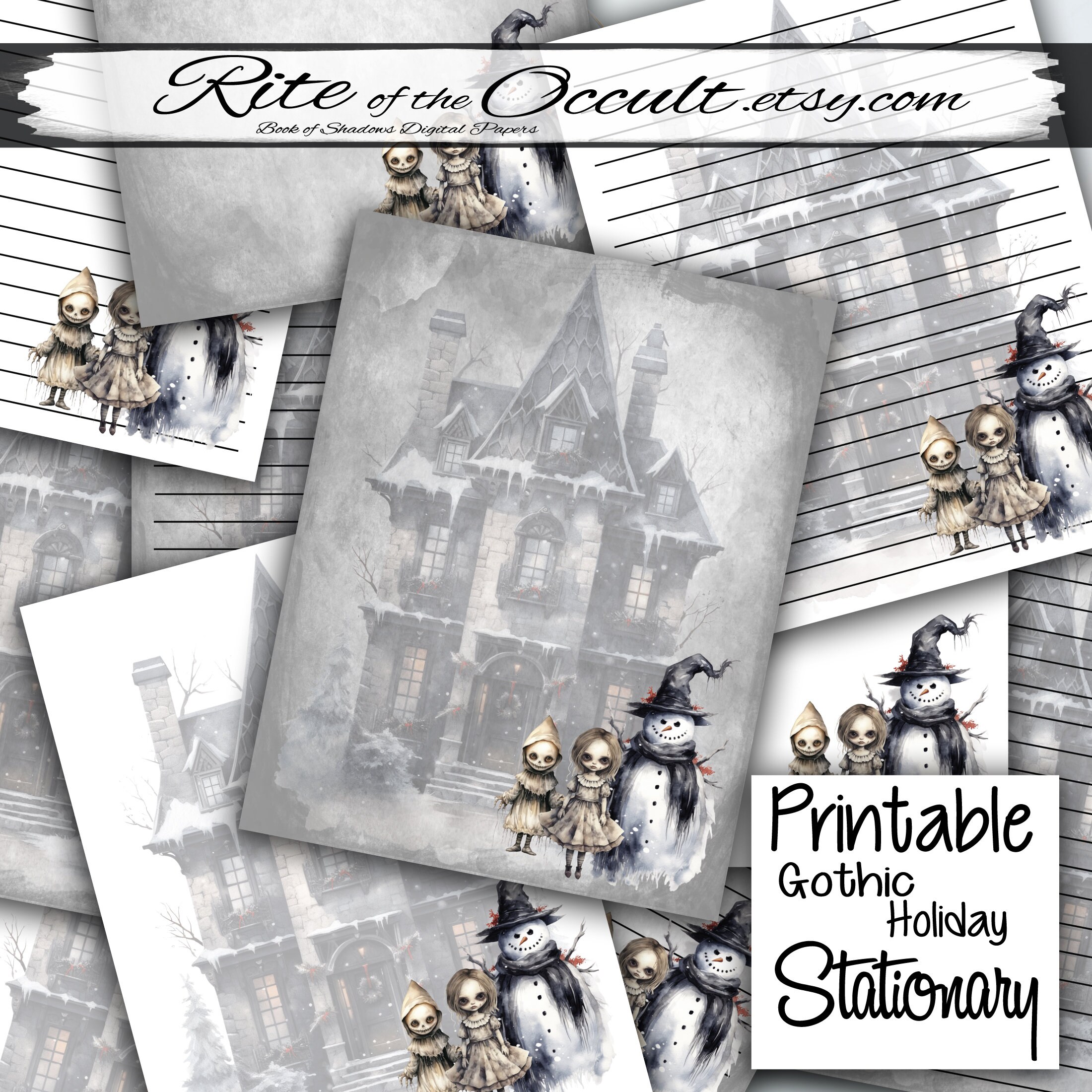Gothic Horror Christmas Printable Blank Stationary Page, Digital ...