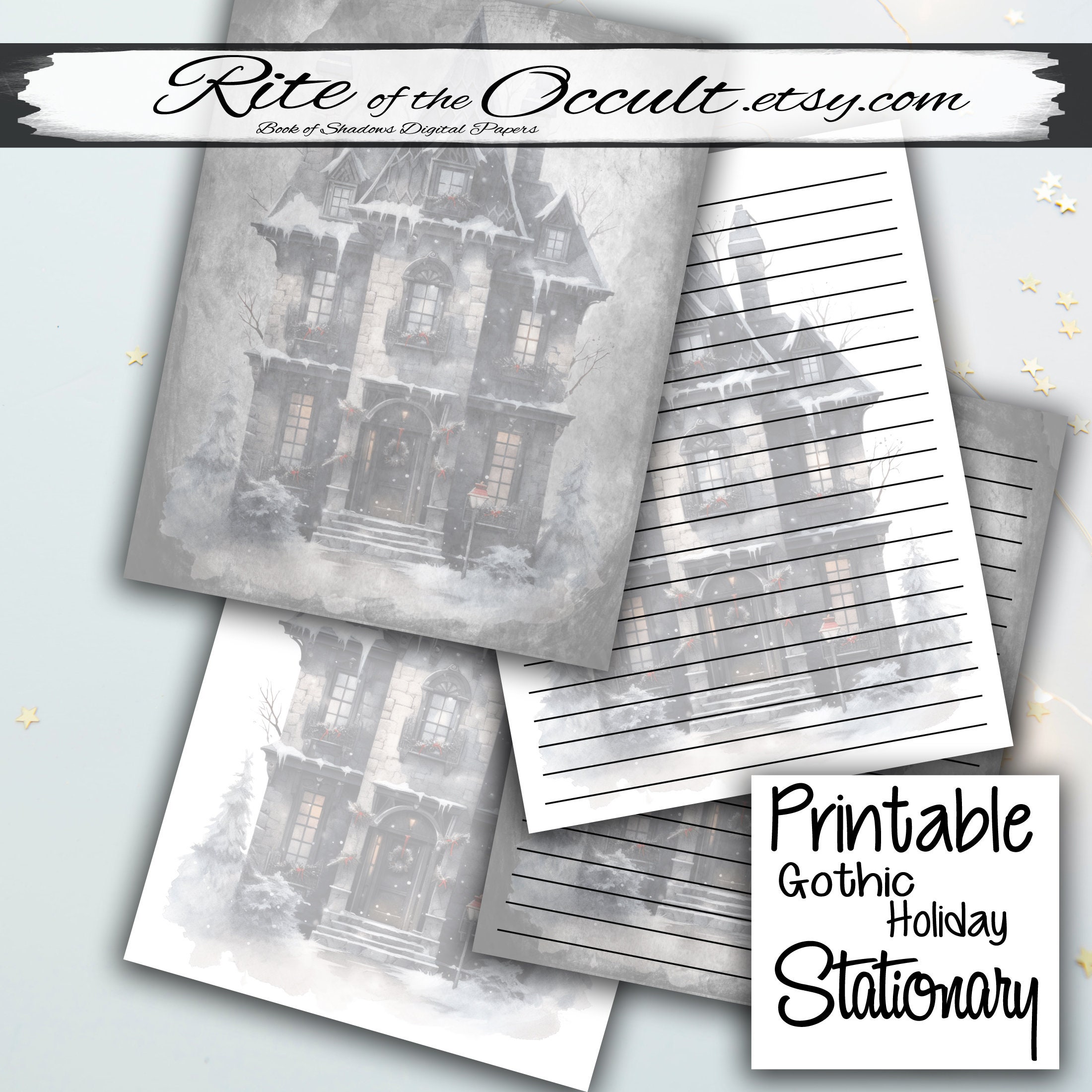 Gothic Horror Christmas Printable Blank Stationary Page, Digital ...