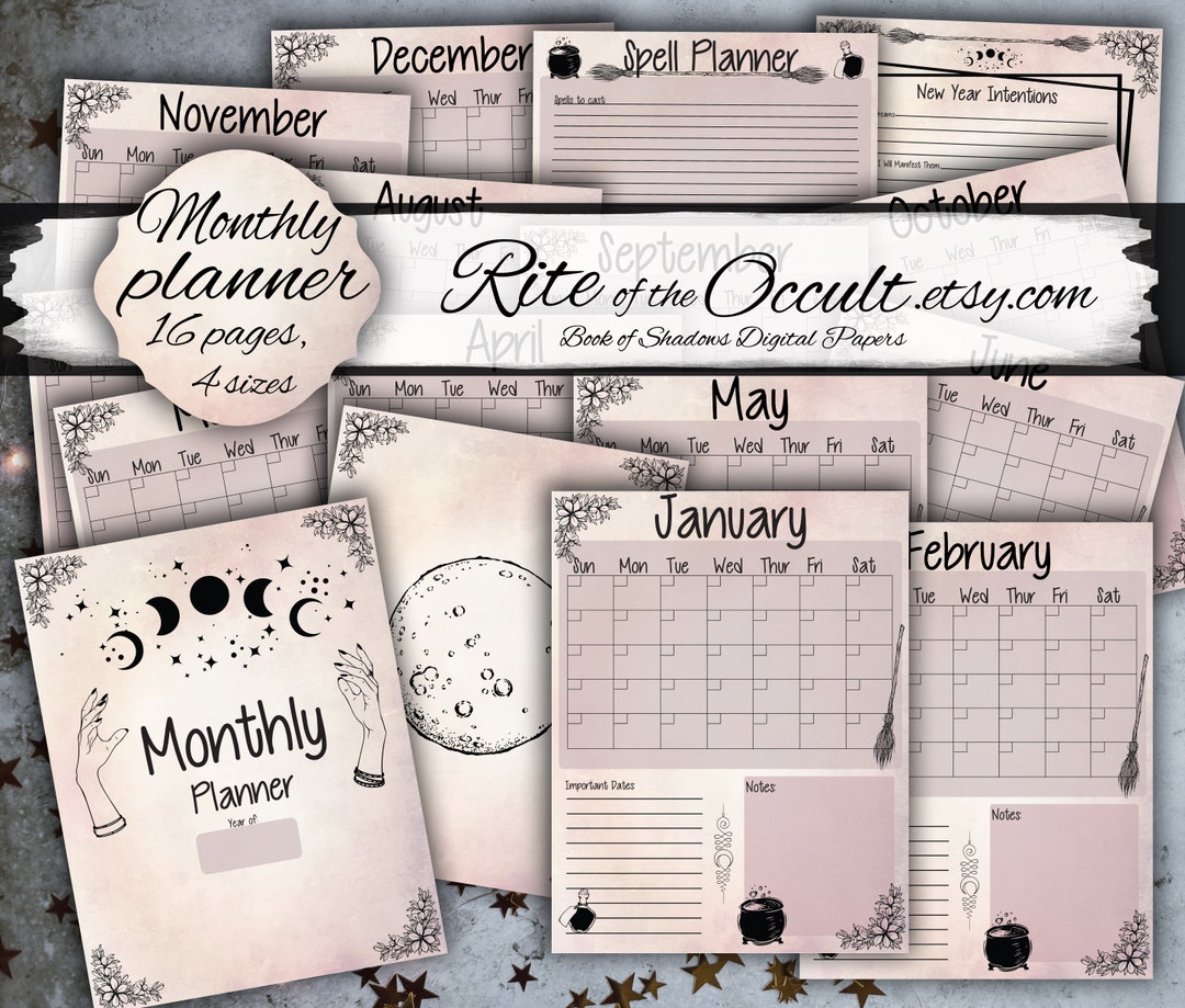 Witch Monthly Planner Printable Pages, Daily Witch Planner Digital ...