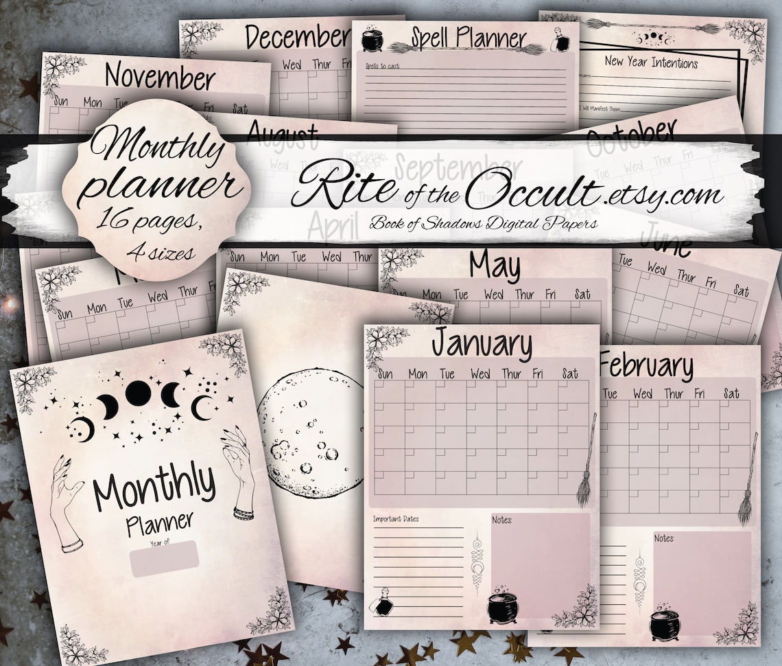 Witch Monthly Planner Printable Pages, Daily Witch Planner Digital ...