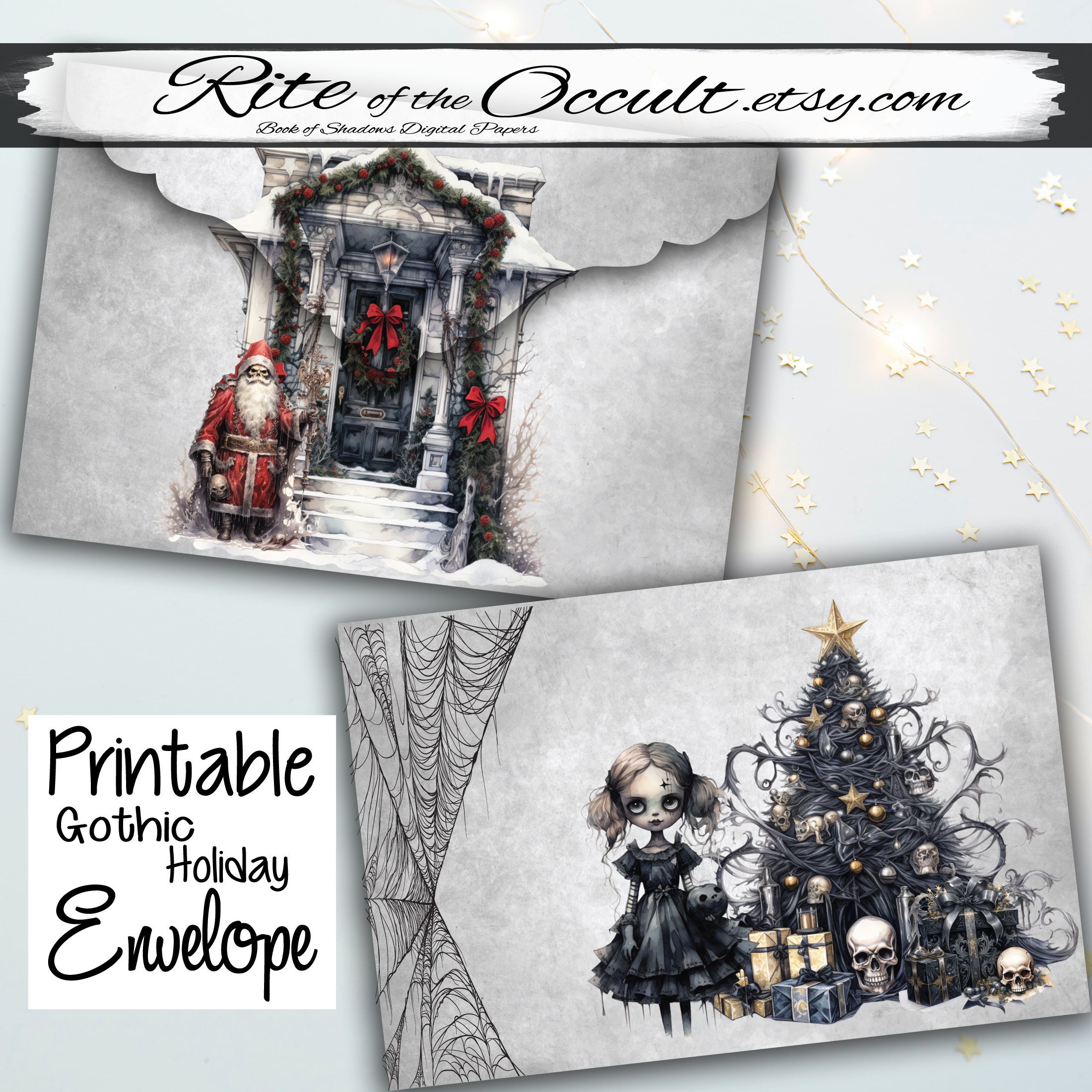 Gothic Horror Christmas Printable Blank Stationary Page, Digital ...