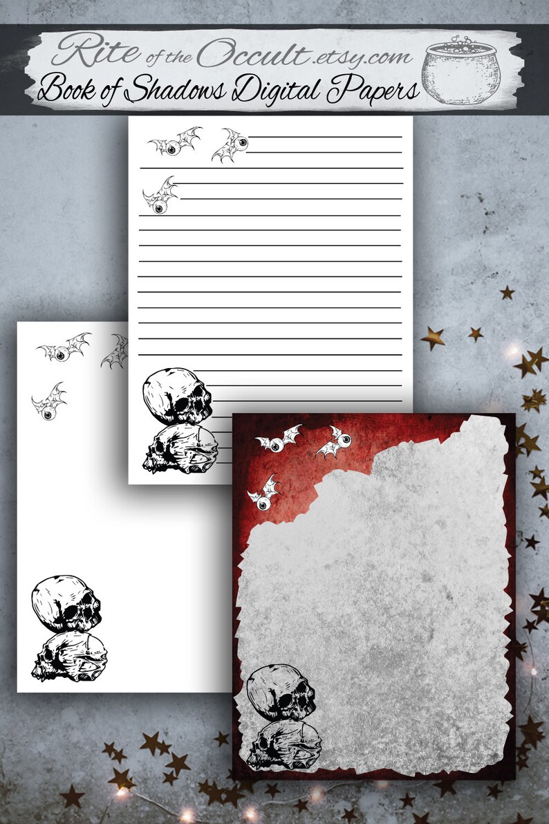 Skull Digital Download Spell Book Page Gothic Bat Journal - Etsy