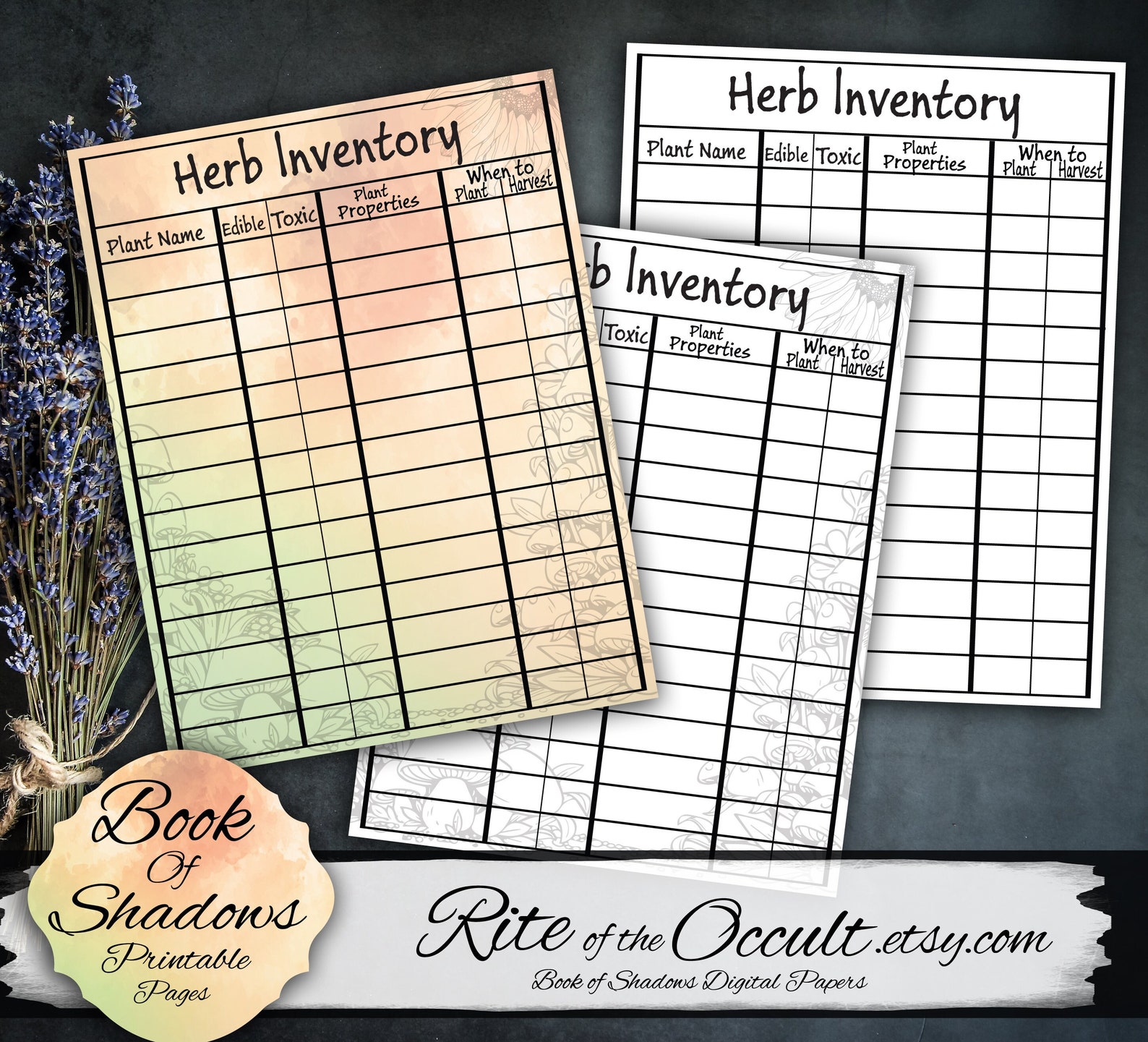 Herb Inventory Chart Digital Download, Printable Herb Worksheet Log ...