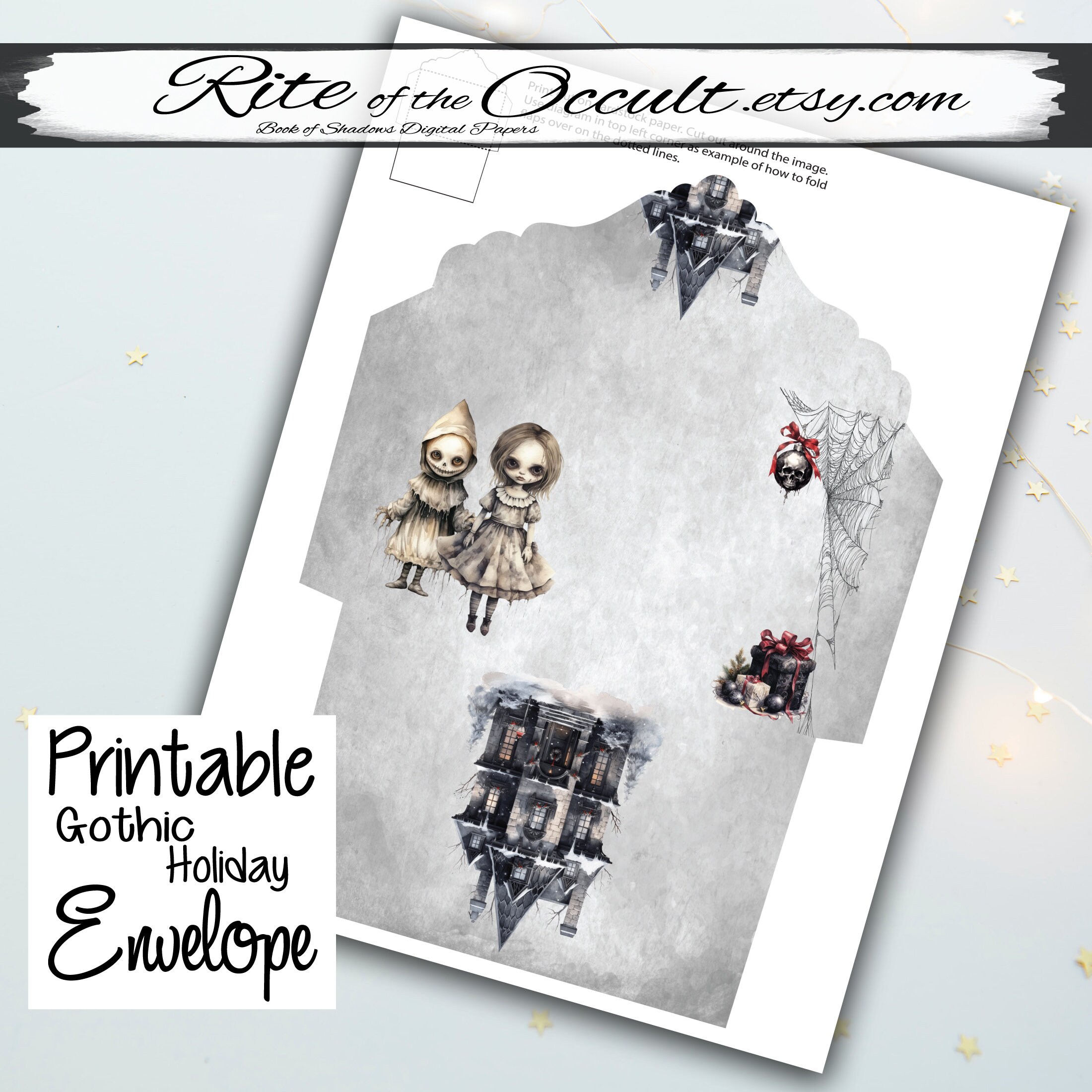Gothic Horror Christmas Printable Blank Stationary Page, Digital ...