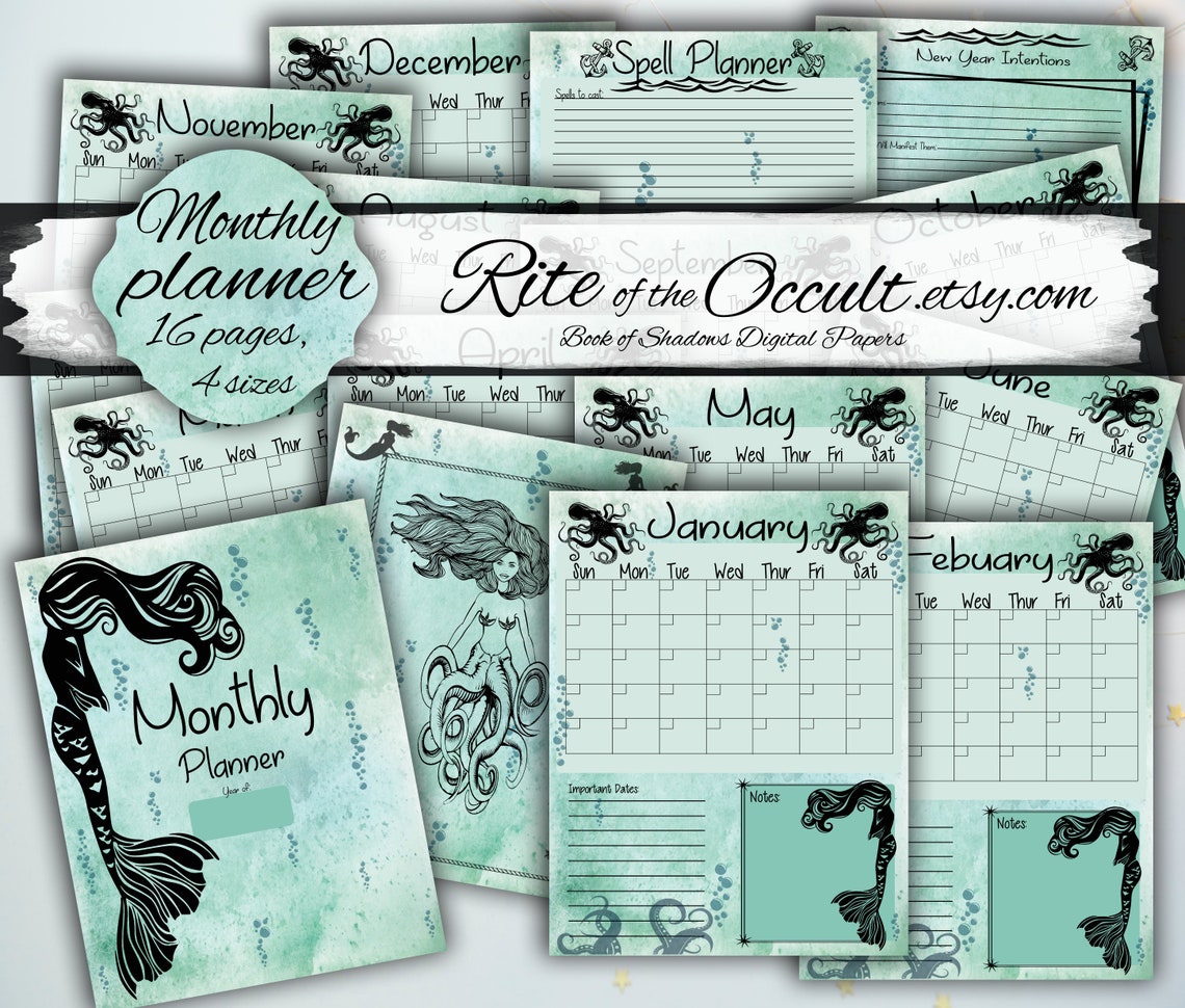 Witch Monthly Planner Printable Pages, Sea Witch Planner Digital ...