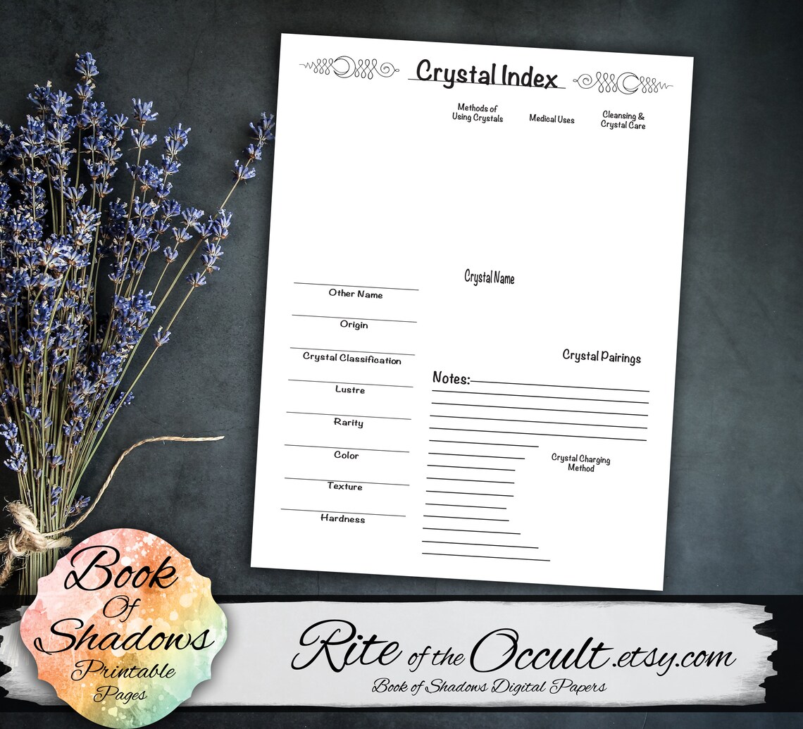 Crystal Index Digital Download Page, Printable Crystal Worksheet Log ...