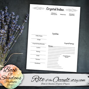 Crystal Index Digital Download Page, Printable Crystal Worksheet Log ...