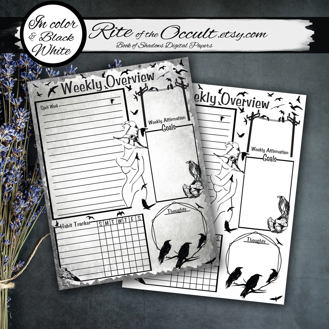 Raven Witchy Daily Weekly Planner Printable Pages, Undated Portrait ...