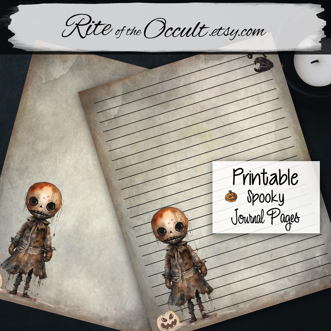 Spooky Digital Blank Stationary Page, Doll Pumpkin Theme Printable ...
