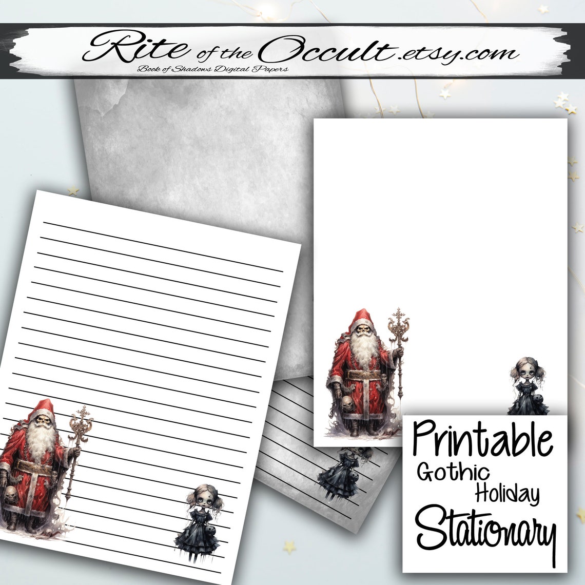 Gothic Horror Christmas Printable Blank Stationary Page, Digital ...