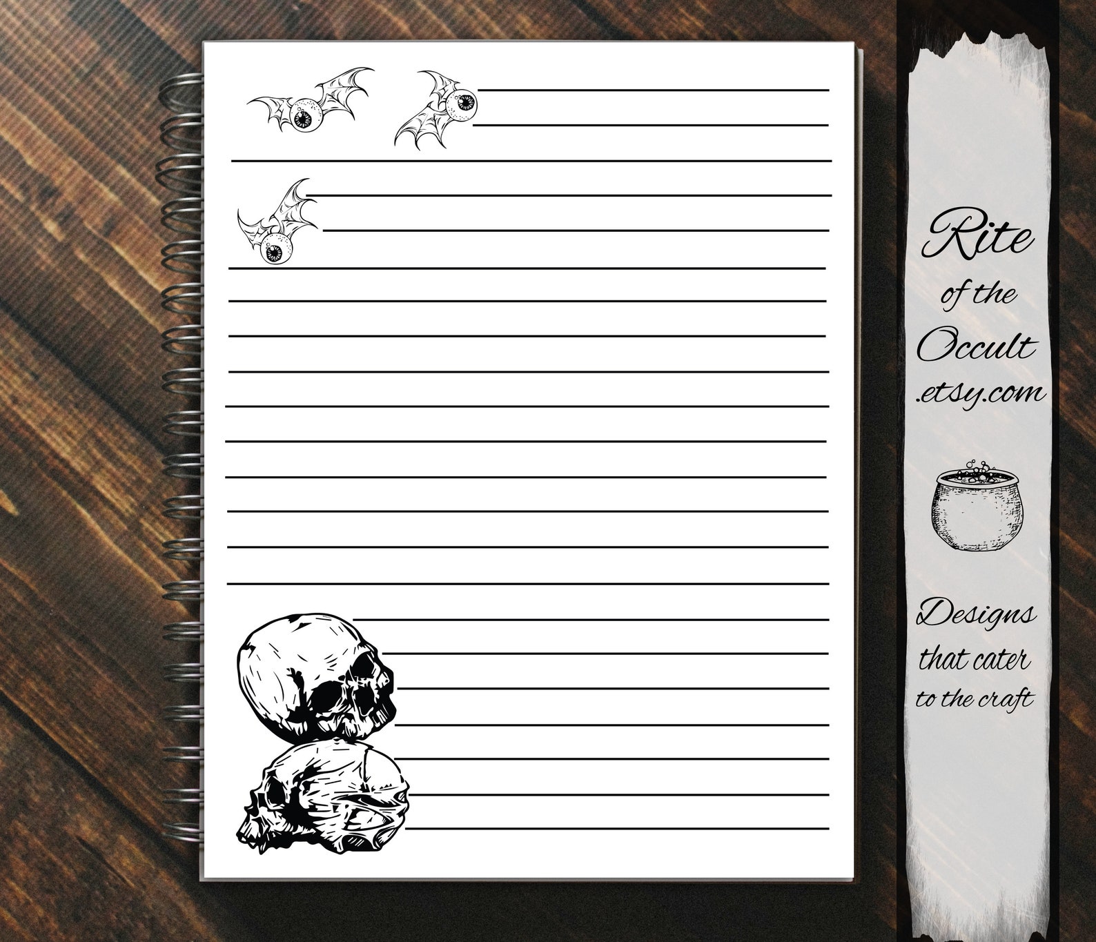 Skull Digital Download Spell Book Page, Gothic Bat Journal Scrapbooking ...