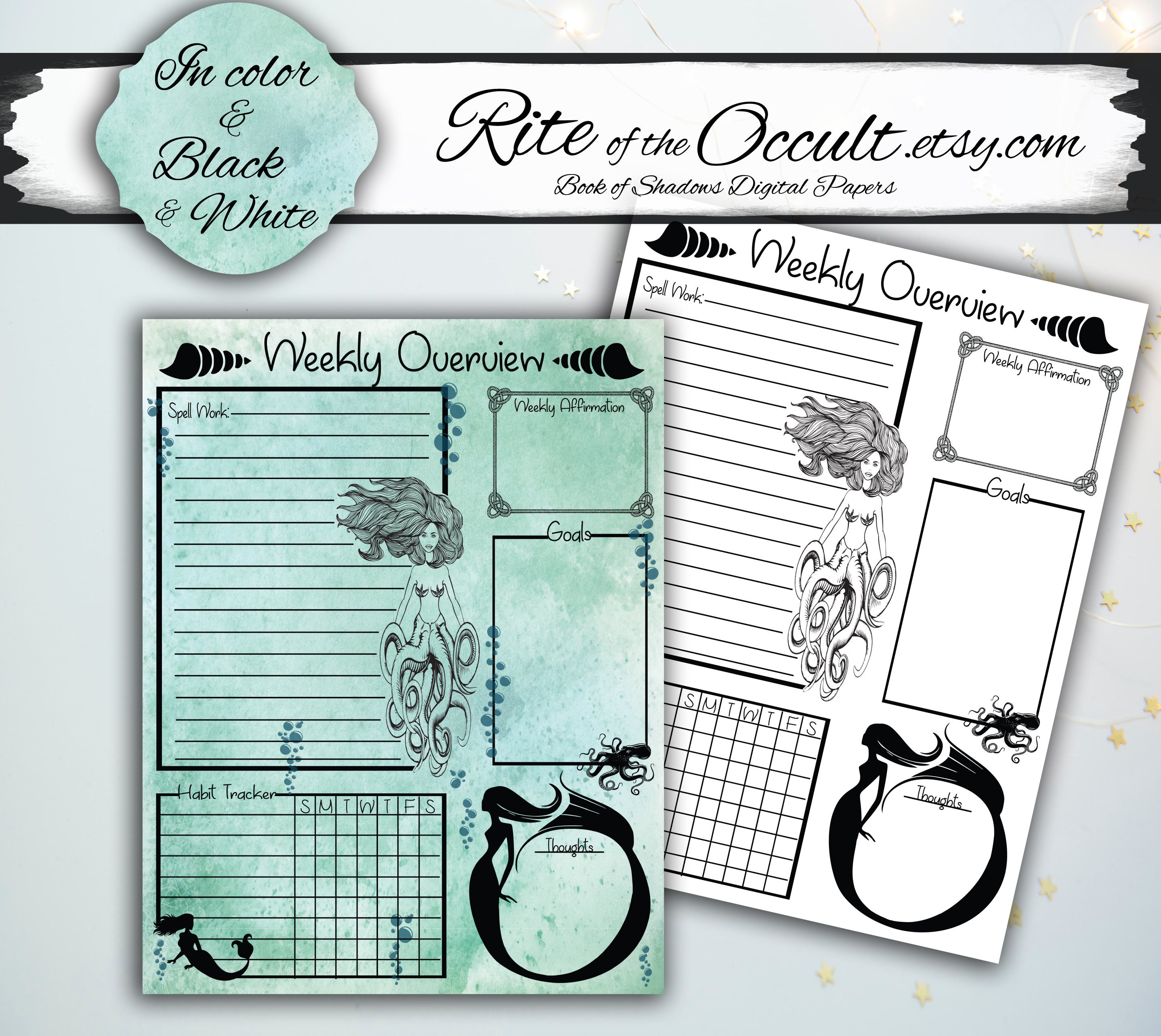 Witchy Daily Planner Printable Pages, Sea Witch Planner Digital ...