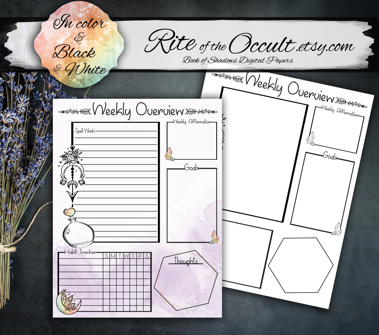 Witch Daily Planner Printable Pages, Rainbow Witch Planner Digital ...