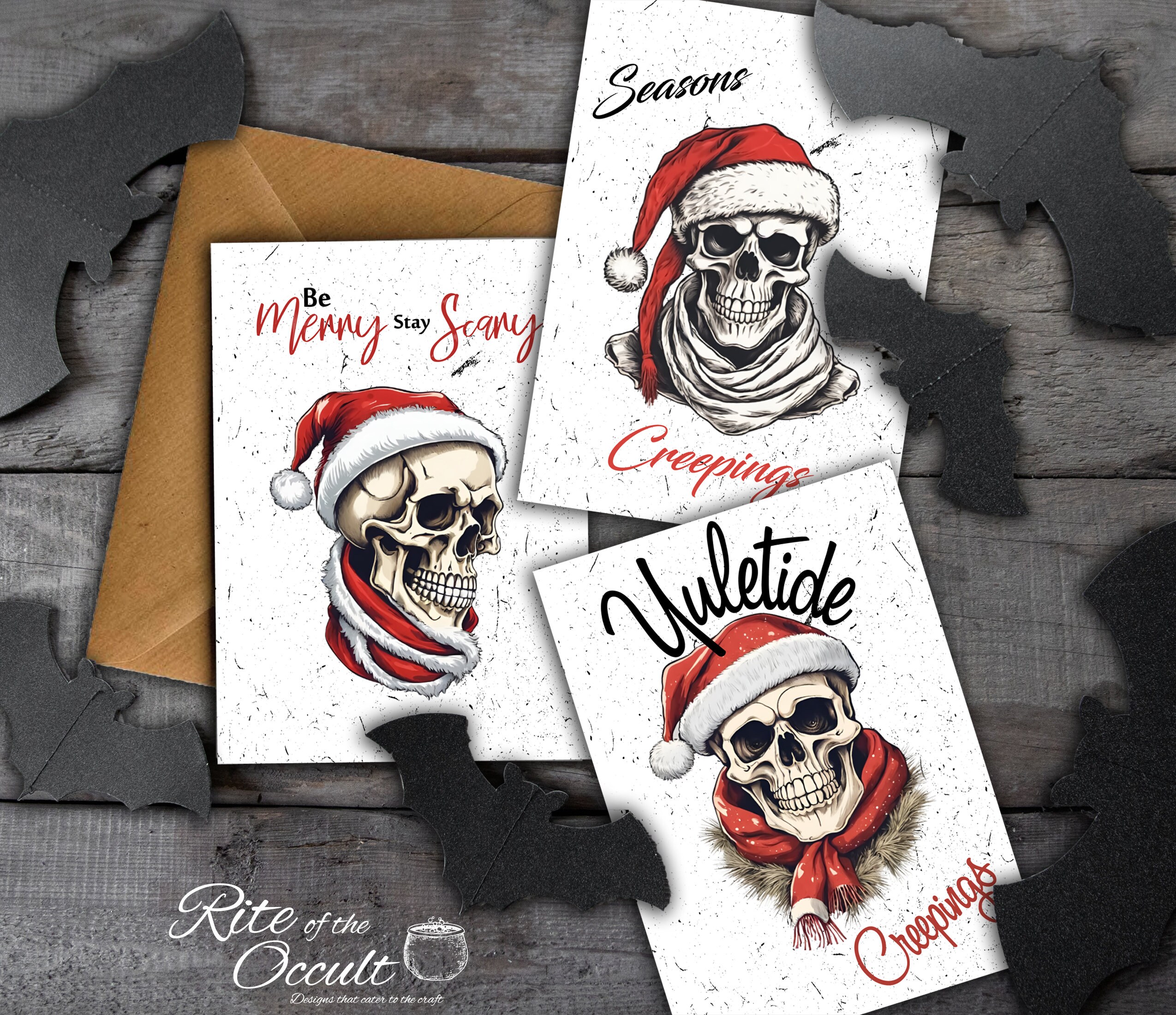 Gothic Horror Printable Christmas Cards, Digital Download Blank Holiday ...