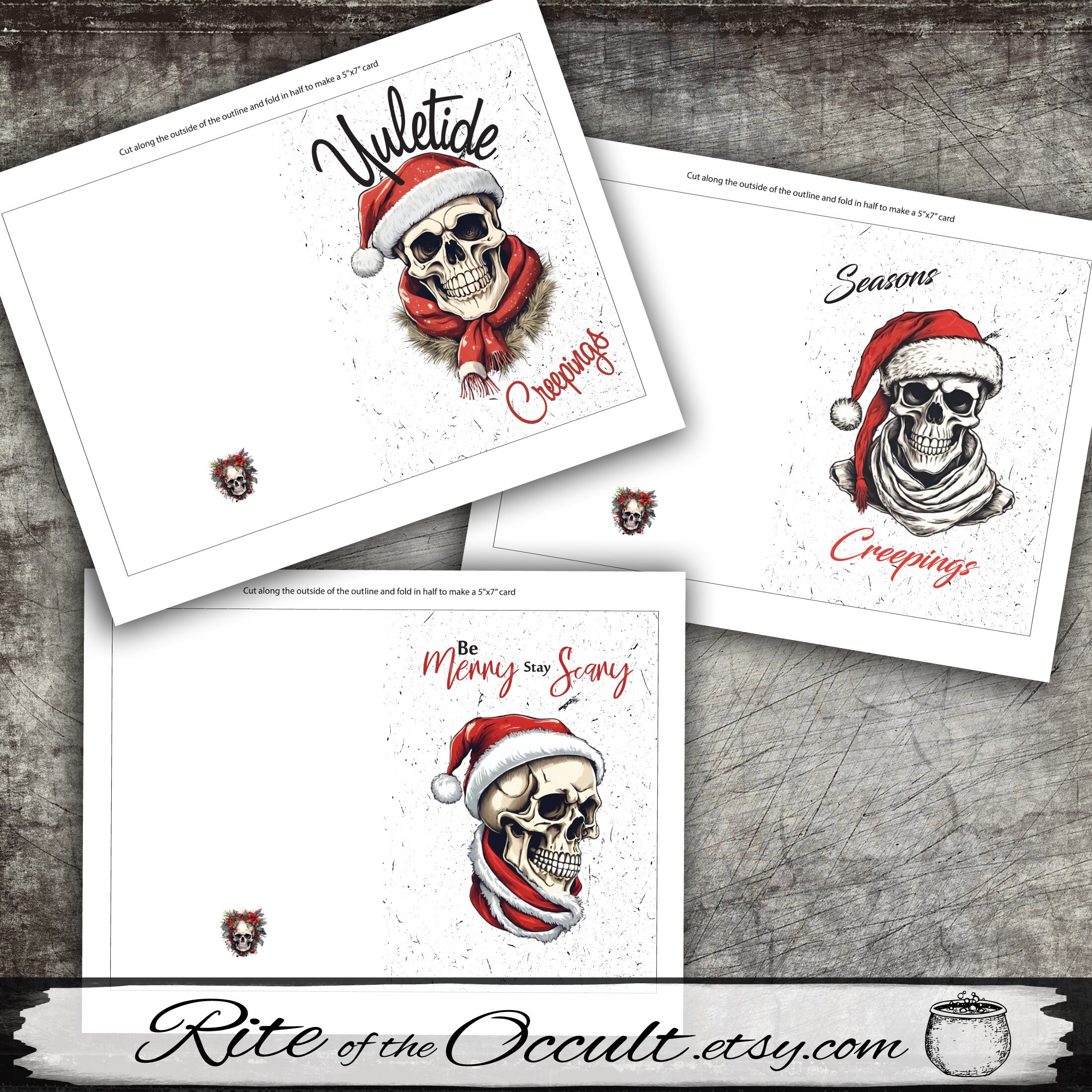 Gothic Horror Printable Christmas Cards, Digital Download Blank Holiday ...