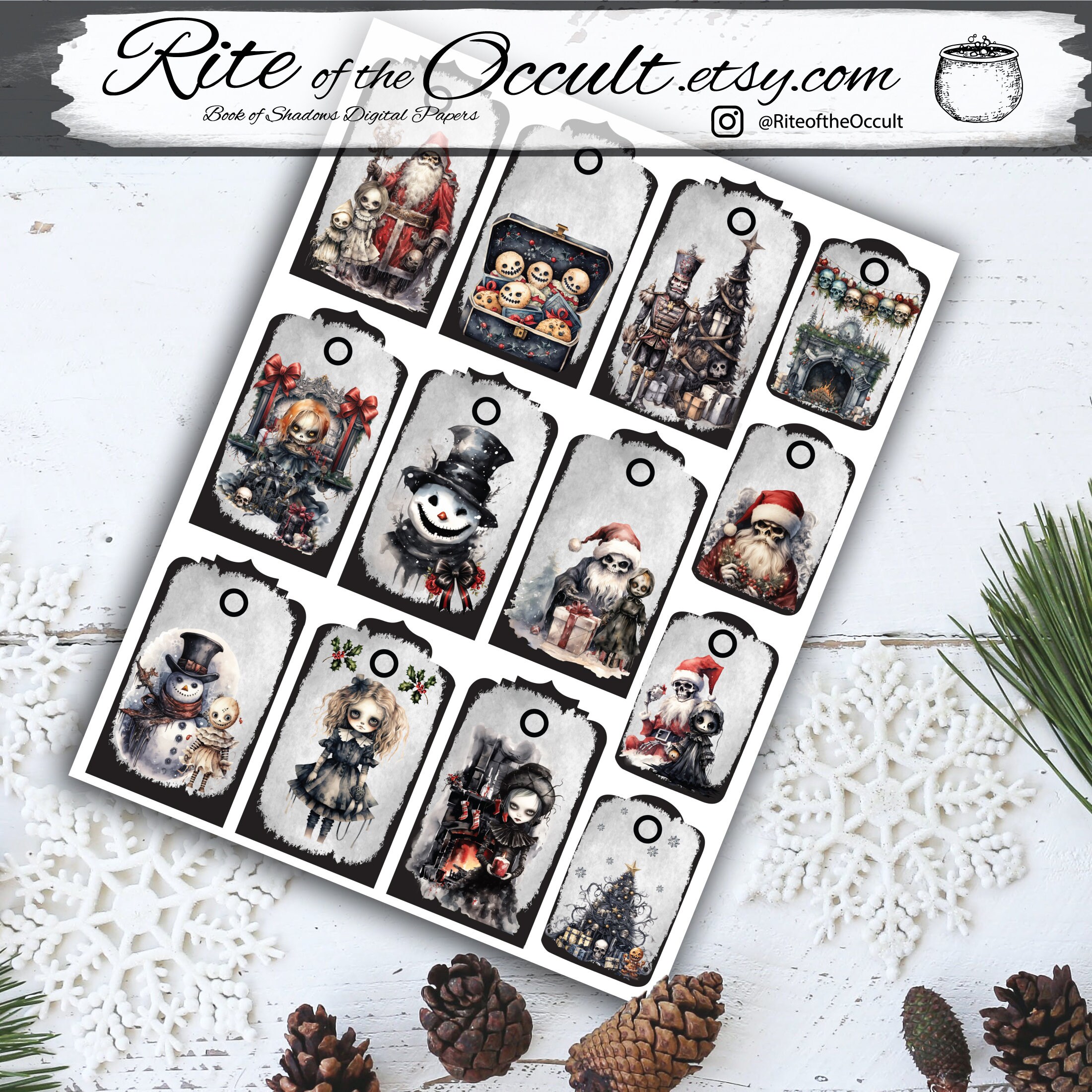 Printable Gothic Horror Christmas Tags, Digital Download Creepmas ...