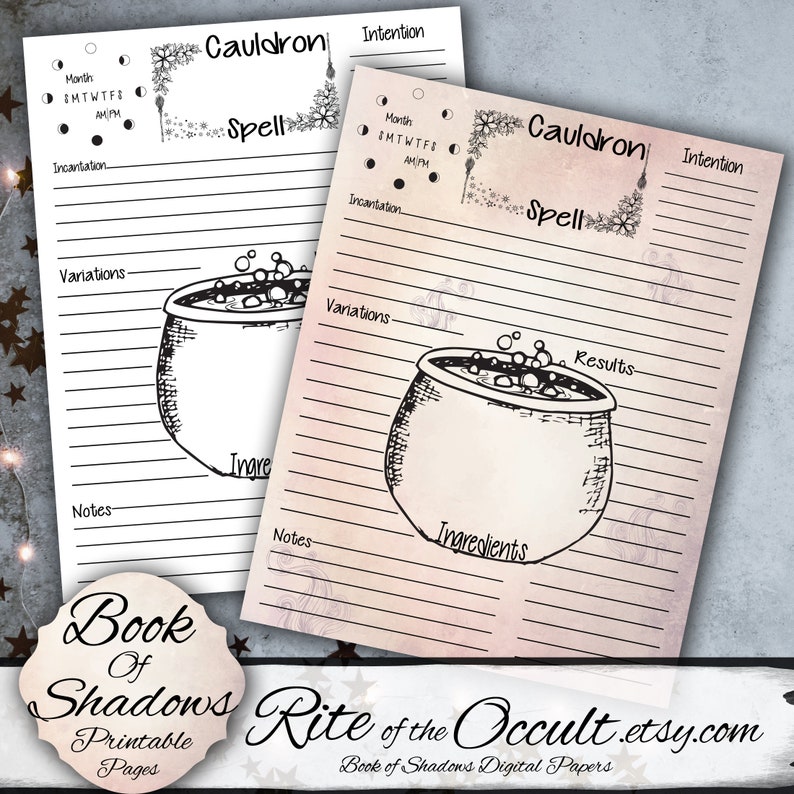 Witches Cauldron Spell Page Digital Download Journal Scrapbooking Paper ...