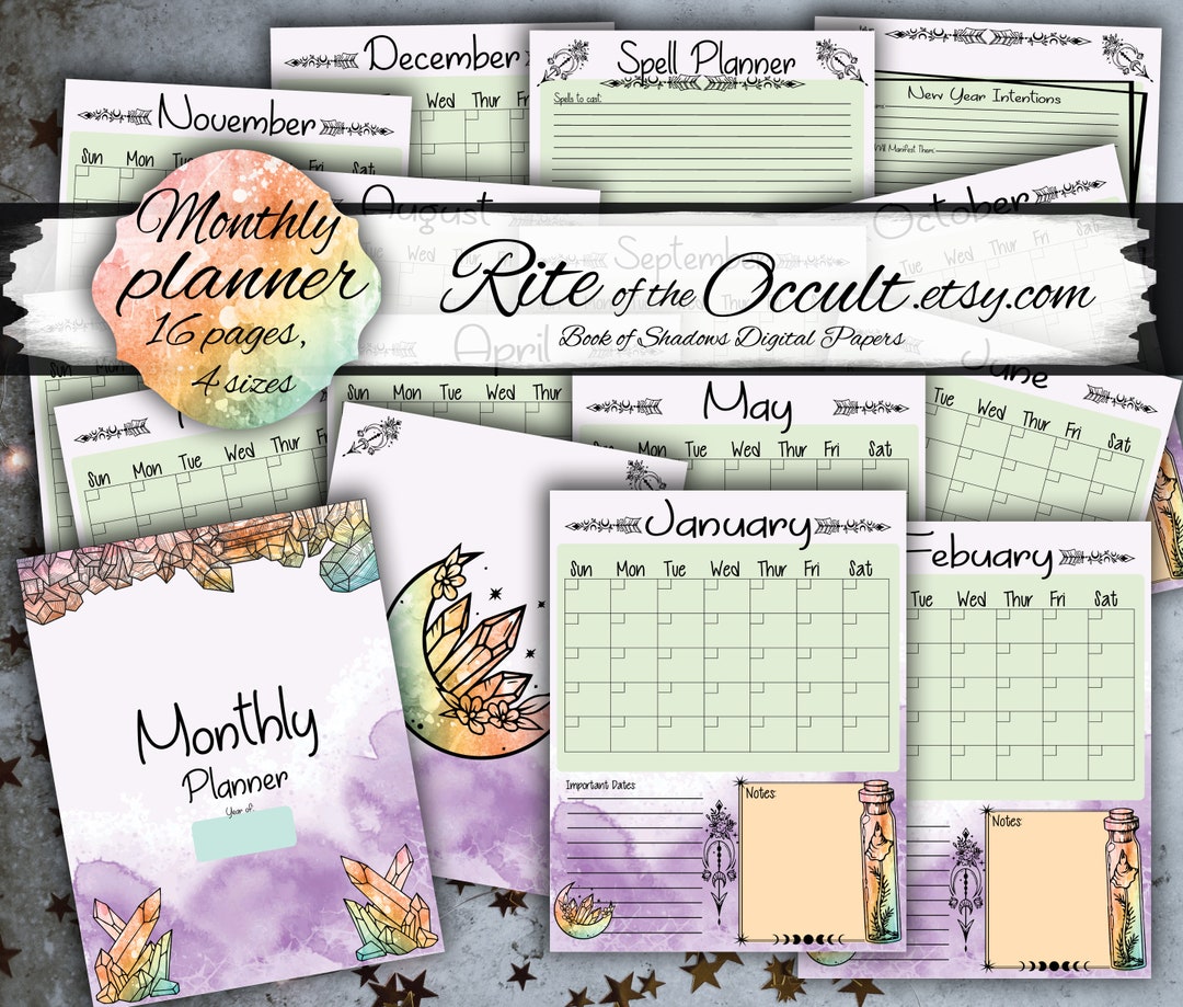 Witch Monthly Planner Printable Pages, Rainbow Planner Digital Download ...