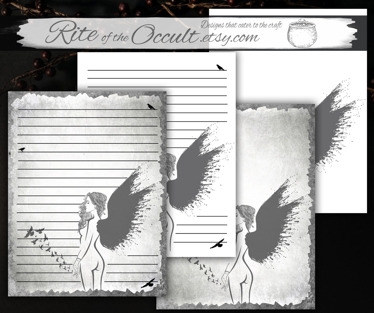 Dark Raven Book of Shadows Printable Blank Page, Digital Download ...