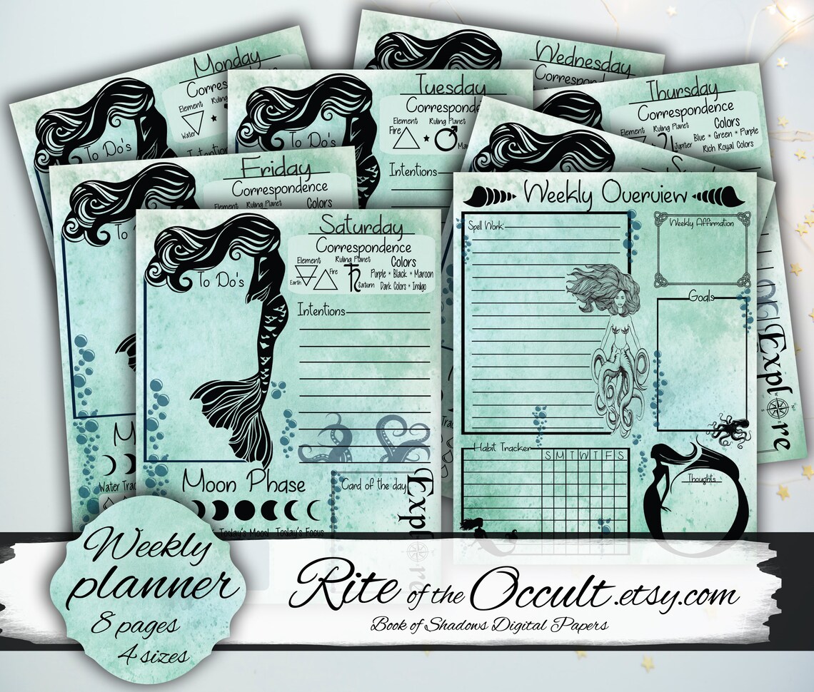 Witchy Daily Planner Printable Pages, Sea Witch Planner Digital ...