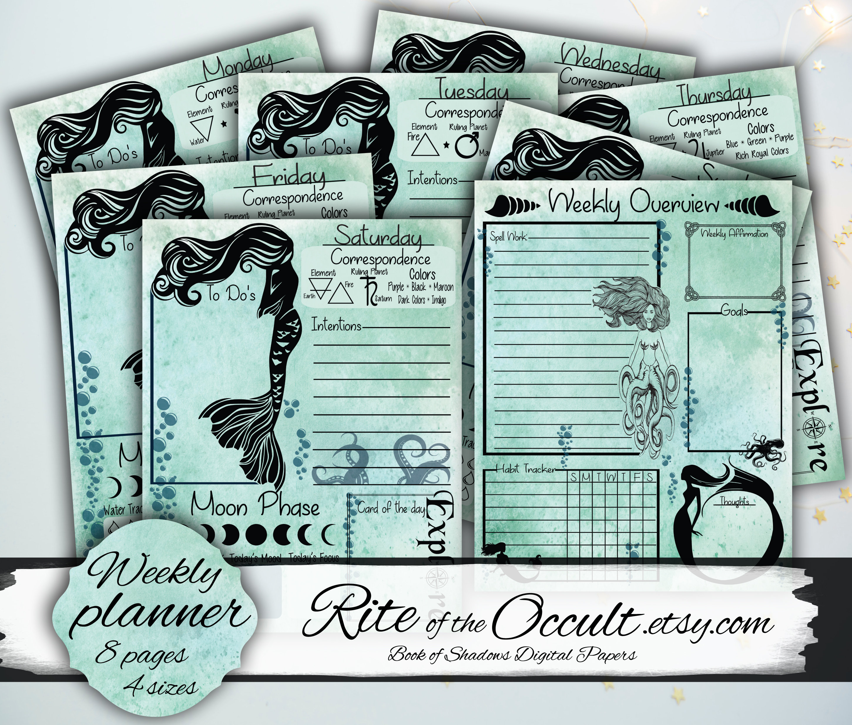 Witchy Daily Planner Printable Pages, Sea Witch Planner Digital ...