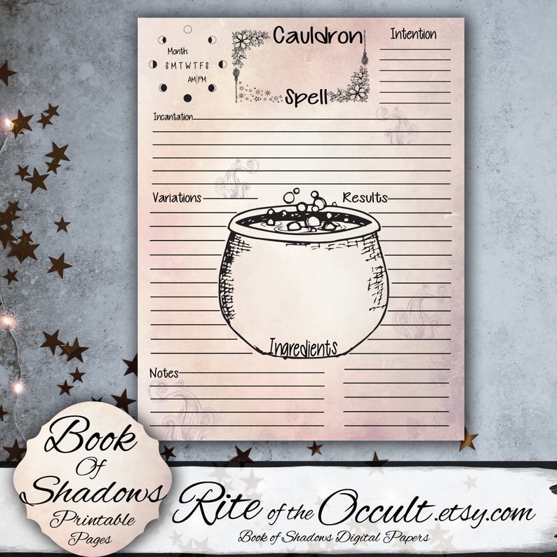 Witches Cauldron Spell Page Digital Download Journal Scrapbooking Paper ...