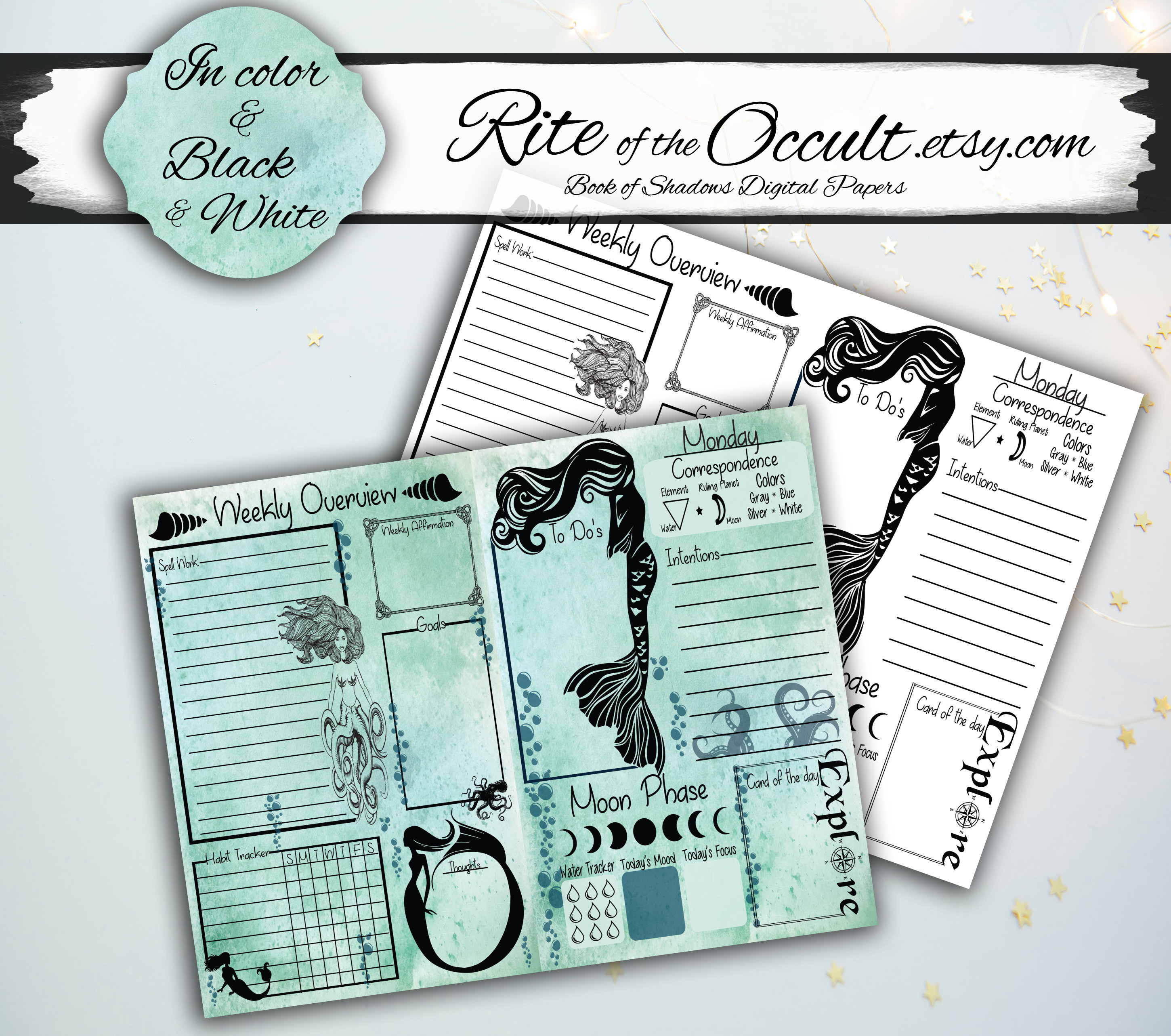 Witchy Daily Planner Printable Pages, Sea Witch Planner Digital ...