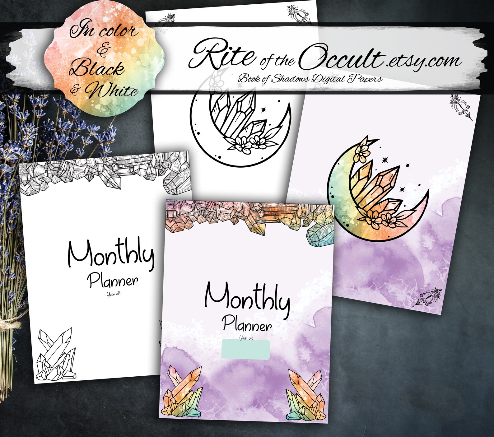 Witch Monthly Planner Printable Pages, Rainbow Planner Digital Download ...