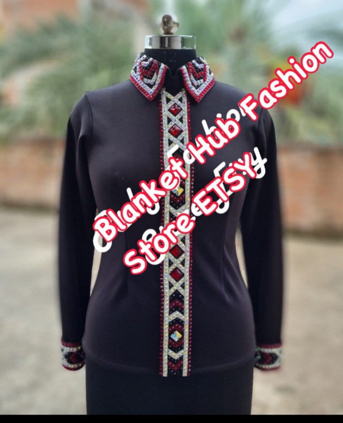 Black Base Show Shirt With Red and Clear Stone Embellishments - Etsy