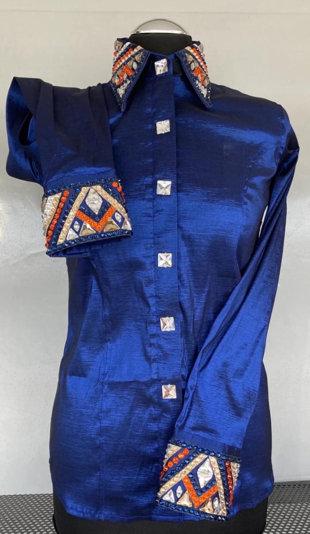 Retro Shirt With Royal Blue Base ,black Silver & AB Embellishments - Etsy