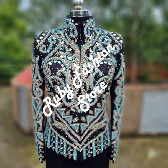 Black Base With Turquoise Aqua and Silver Custom Rodeo Queen - Etsy