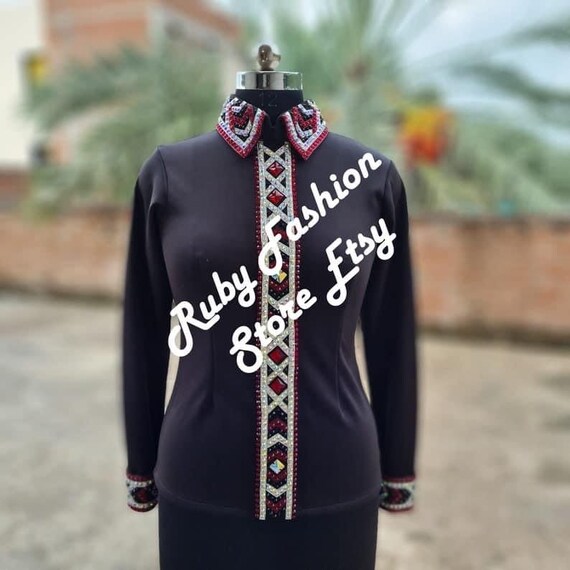Black Base Show Shirt With Red and Clear Stone Embellishments - Etsy