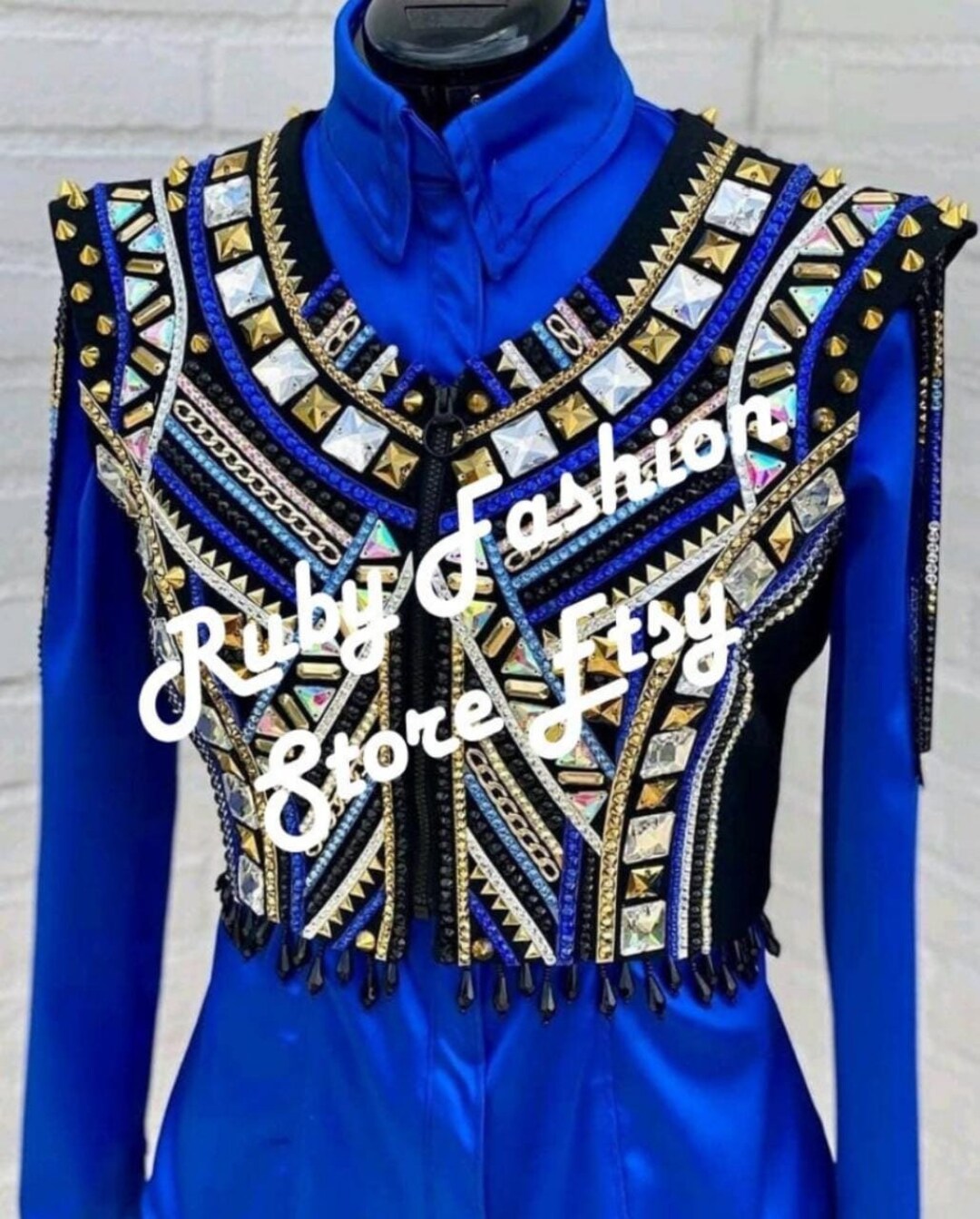 Black Base Vest With Royal Blue Blue Shirt With Silver and Gold Work - Etsy