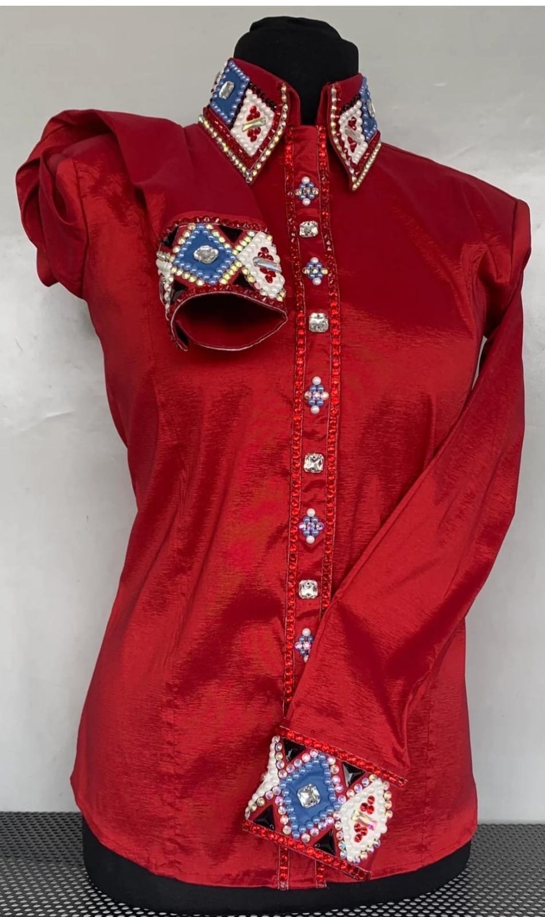 Retro Shirt With Show Red Base ,black Silver & AB Embellishments - Etsy