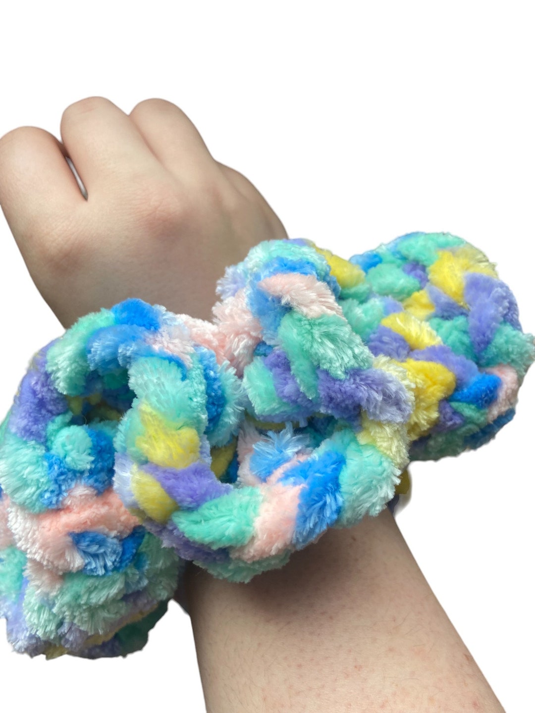 XXL JUMBO Pastel Rainbow Velvet Crochet Scrunchie - Etsy